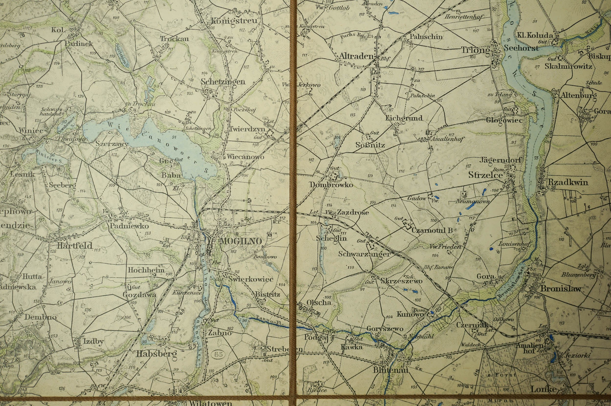 MOGILNO - mapa na płótnie [1911r.], skala 1: 100.000, f. 36,5 x 32,5cm ...