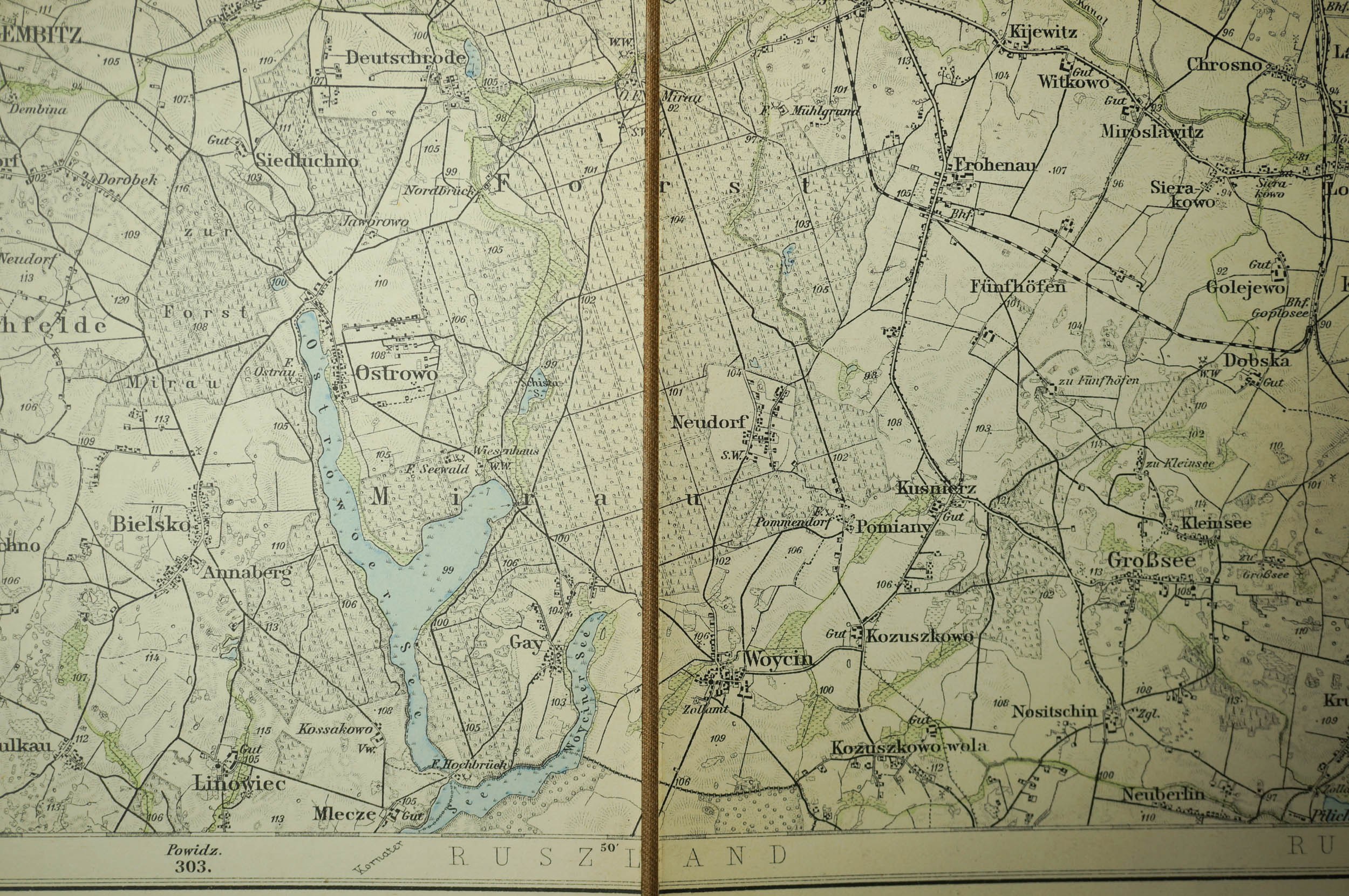 MOGILNO - mapa na płótnie [1911r.], skala 1: 100.000, f. 36,5 x 32,5cm ...