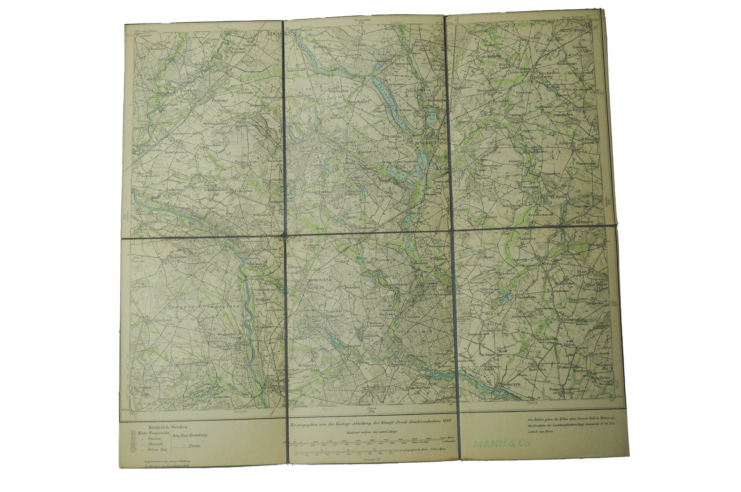 ROGOŹNO / Rogasen - mapa na płótnie [1911r.], skala 1: 100.000, f. 36 x ...