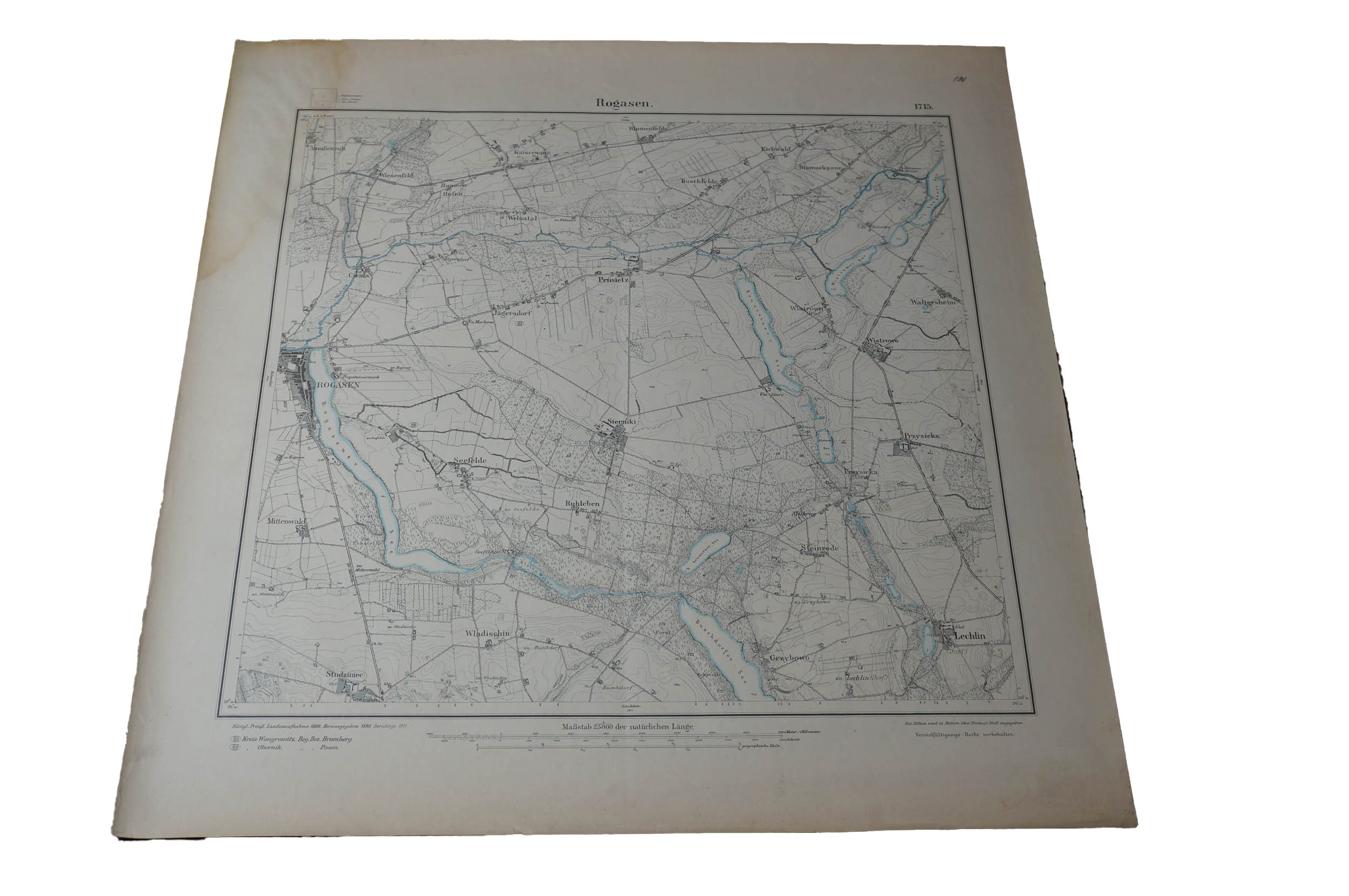 ROGOŹNO - Rogasen , mapa, skala 1: 25.000, f. 56,5 x 60cm, na podstawie ...