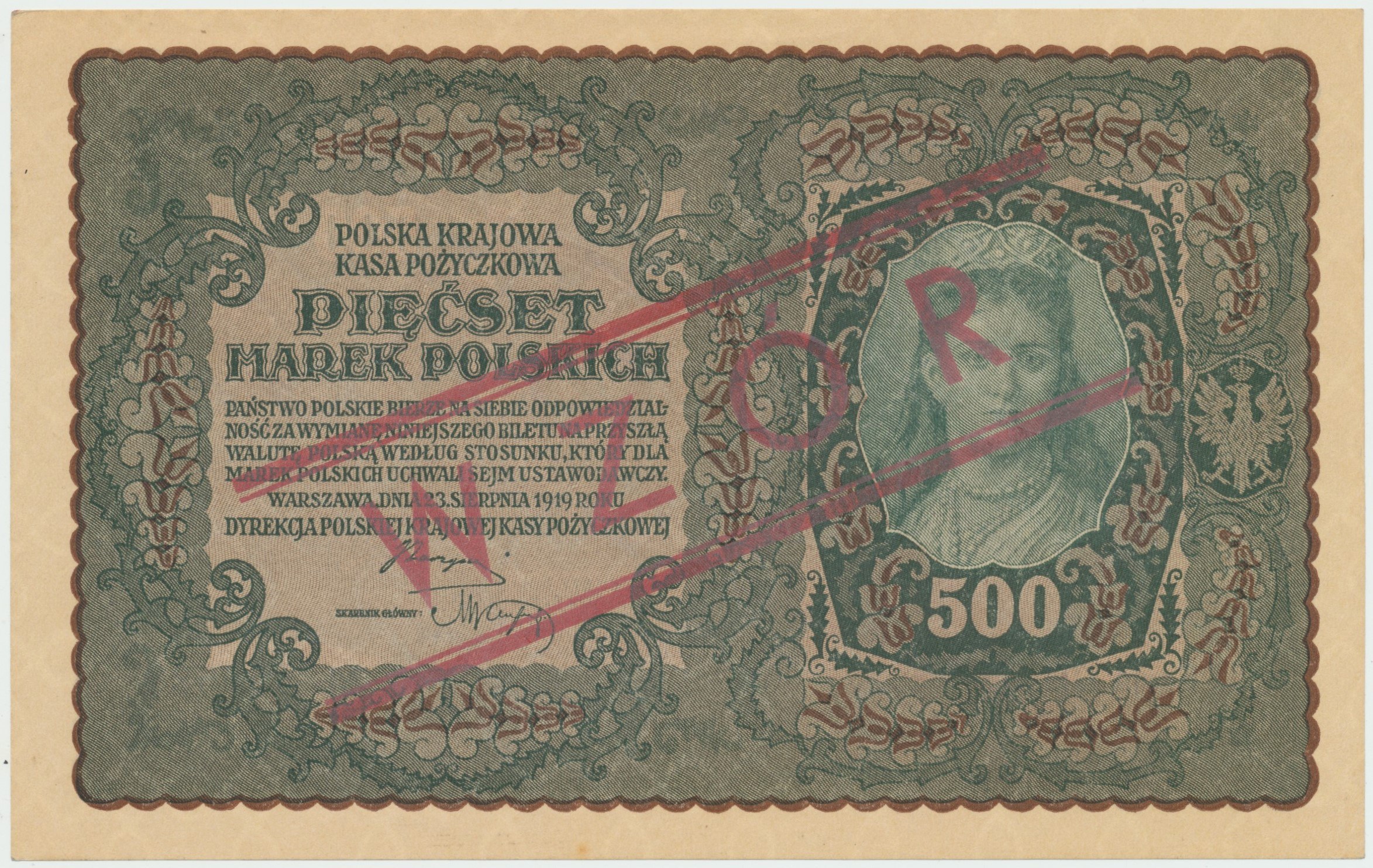 II RP, 500 marek polskich 1919 I Serja BB WZÓR - Aukcja internetowa ...