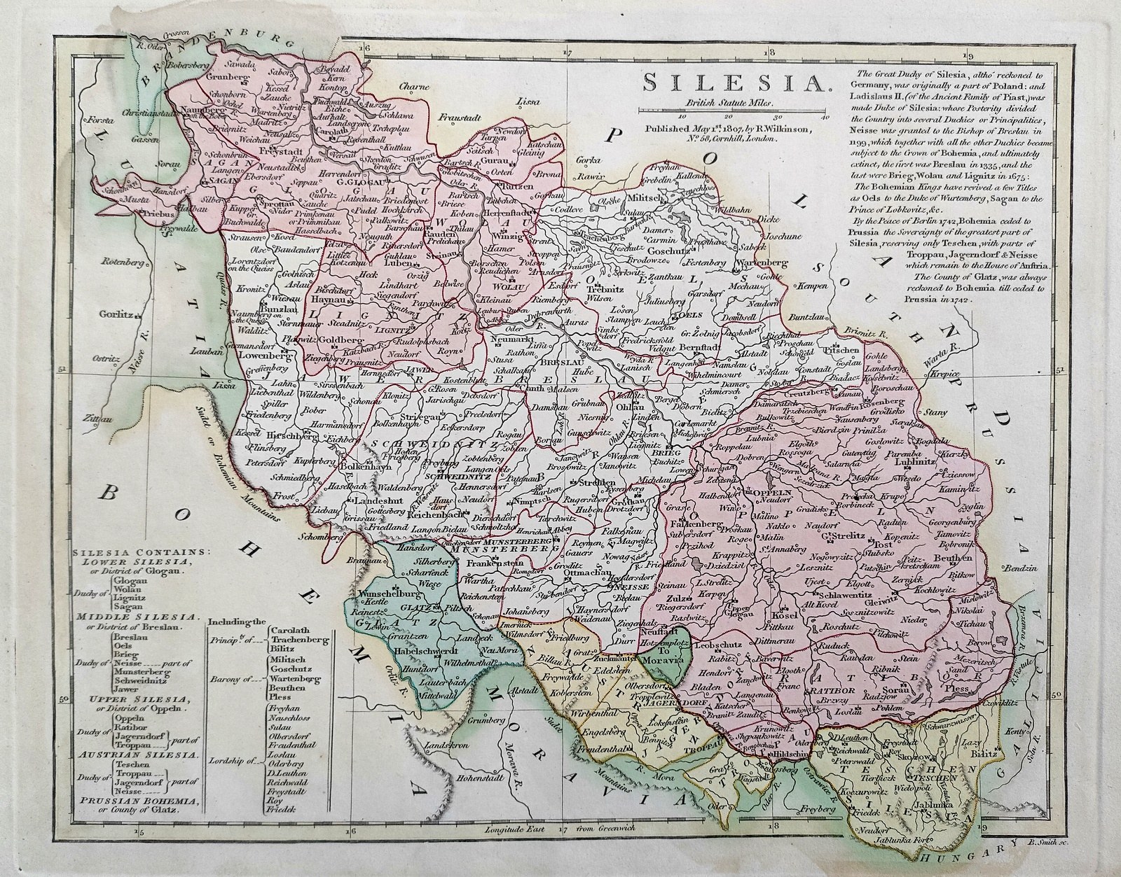 Map of Silesia - Silesia [ Silesia ] - intaglio hand colored - London ...