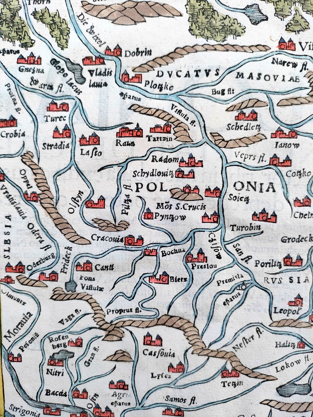Mapa Polski i Węgier z Atlasu Sebastiana Munster'a - 1552 rok - jedna z ...