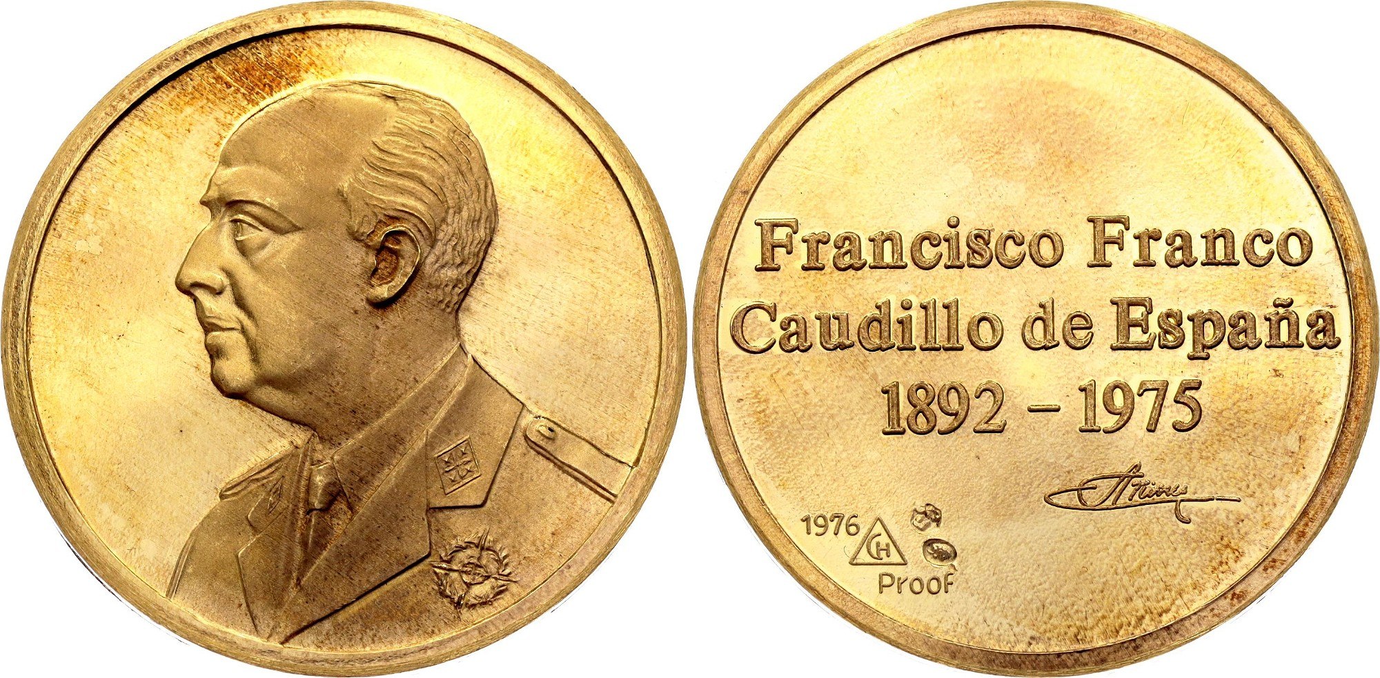 Spain Gold Medal "Francisco Franco Caudillo de Espana 1892 - 1975" 1976 ...