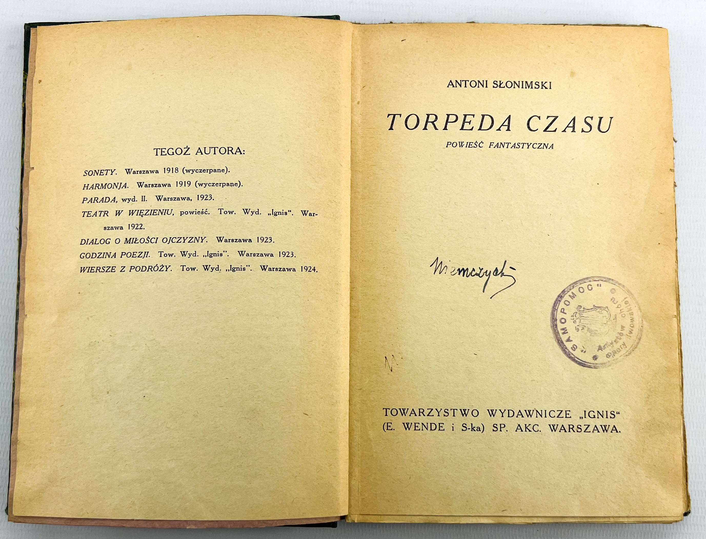 SŁONIMSKI Antoni - Torpeda czasu - Warszawa 1924 [fantastyka + wydanie ...