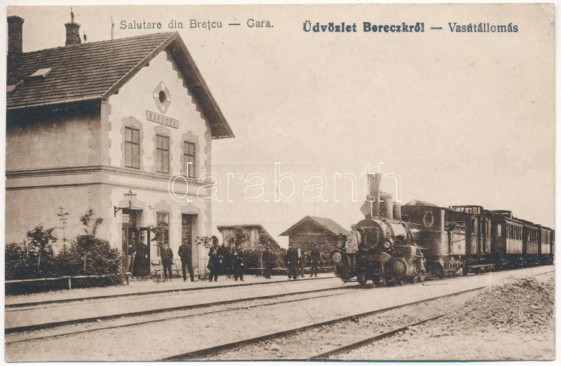1922 Bereck, Bereczk, Bretcu; Gara / vasútállomás, vonat, gőzmozdony ...