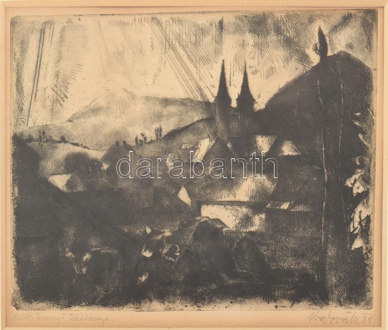 Aba-Novák Vilmos (1894-1941): Felsőbánya - Kettős torony 1925 Rézkarc ...