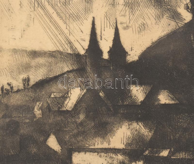 Aba-Novák Vilmos (1894-1941): Felsőbánya - Kettős torony 1925 Rézkarc ...