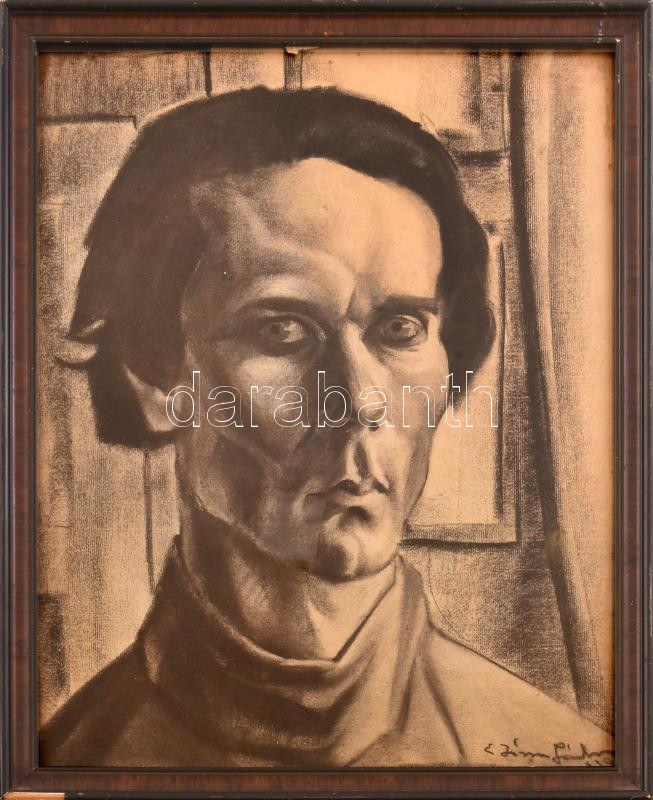 Józsa Sándor (1910-1989): Önarckép, 1930. Szén, papír, jelezve jobbra ...