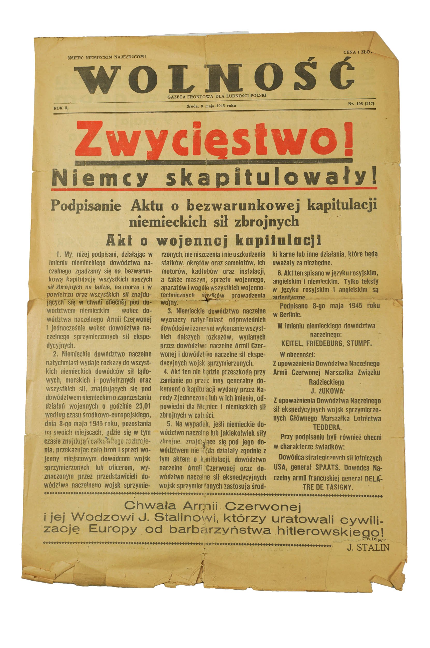[II wojna światowa] Zwycięstwo ! Niemcy skapitulowały ! WOLNOŚĆ Gazeta ...