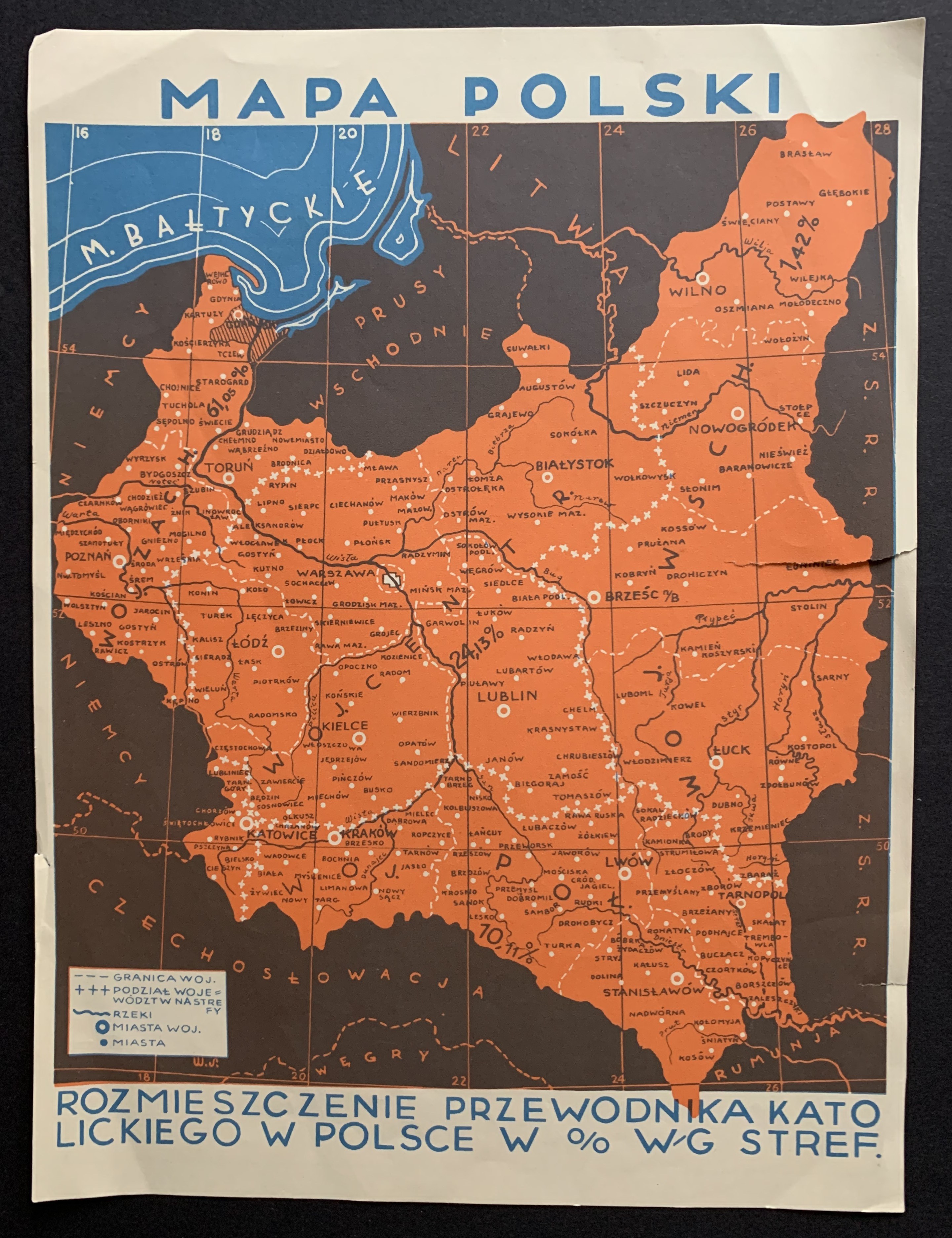 Mapa Polski "Przewodnika Katolickiego". Poznań [1935] - Aukcja ...