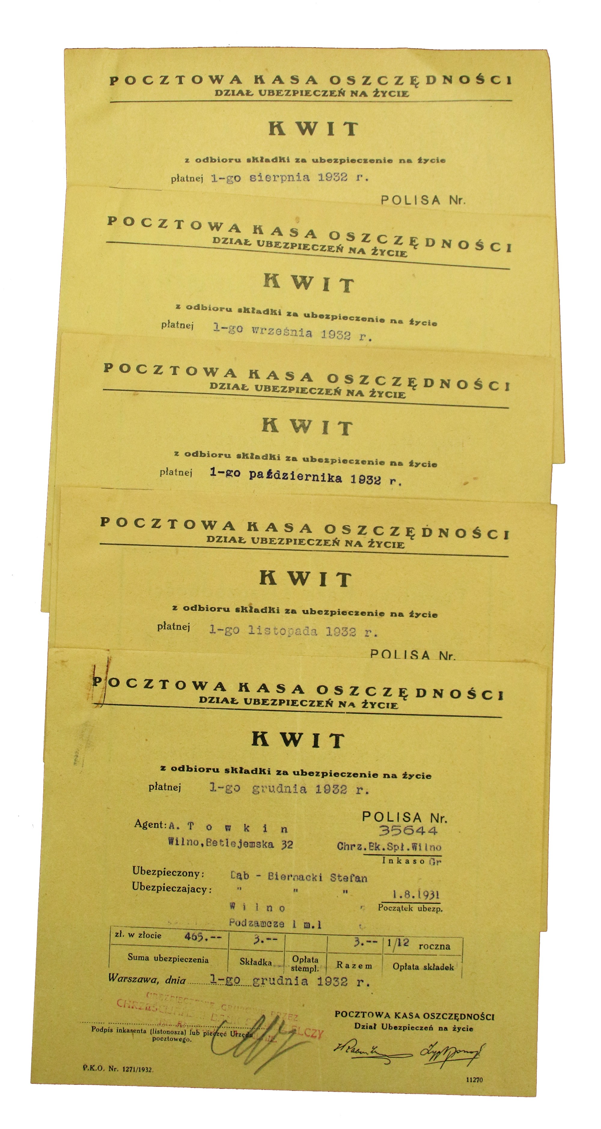 Generał Stanisław Dąb Biernacki, dokumenty ubezpieczenia na życie (753 ...