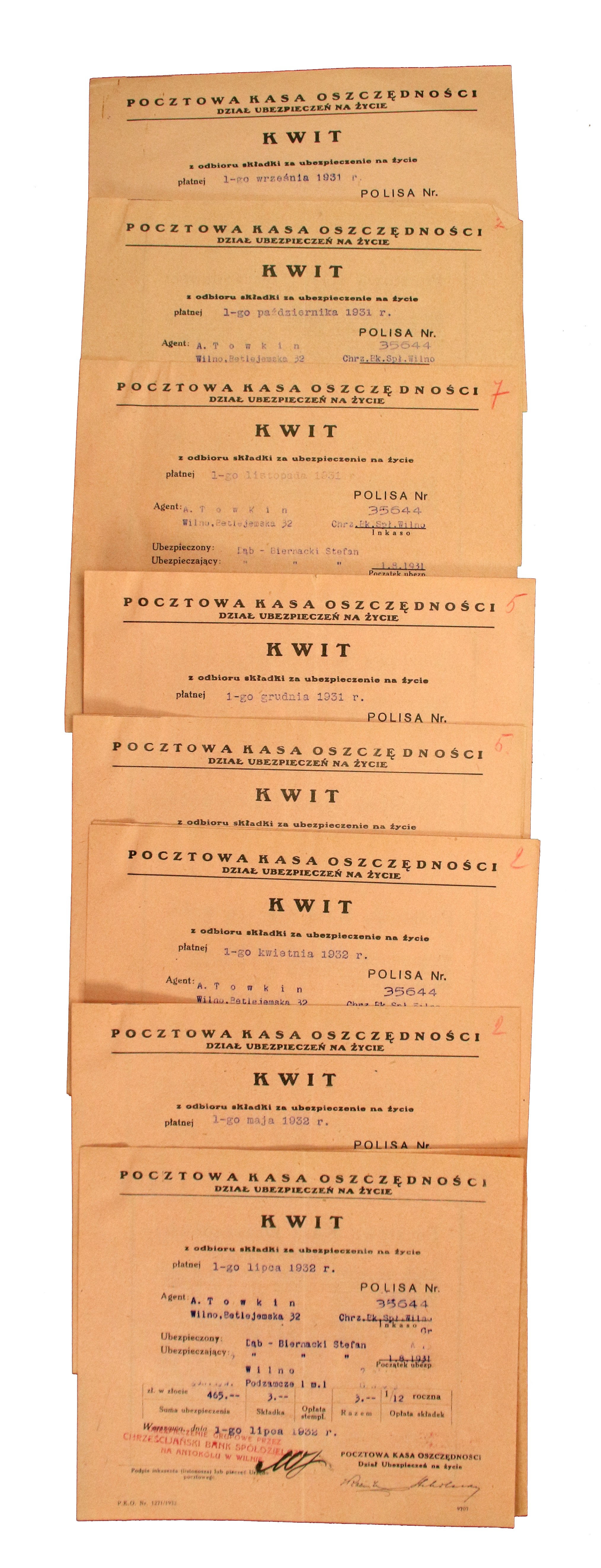 Generał Stanisław Dąb Biernacki, dokumenty ubezpieczenia na życie (753 ...