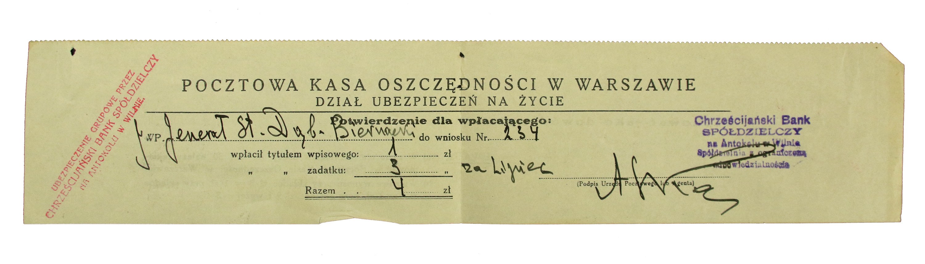 Generał Stanisław Dąb Biernacki, dokumenty ubezpieczenia na życie (753 ...