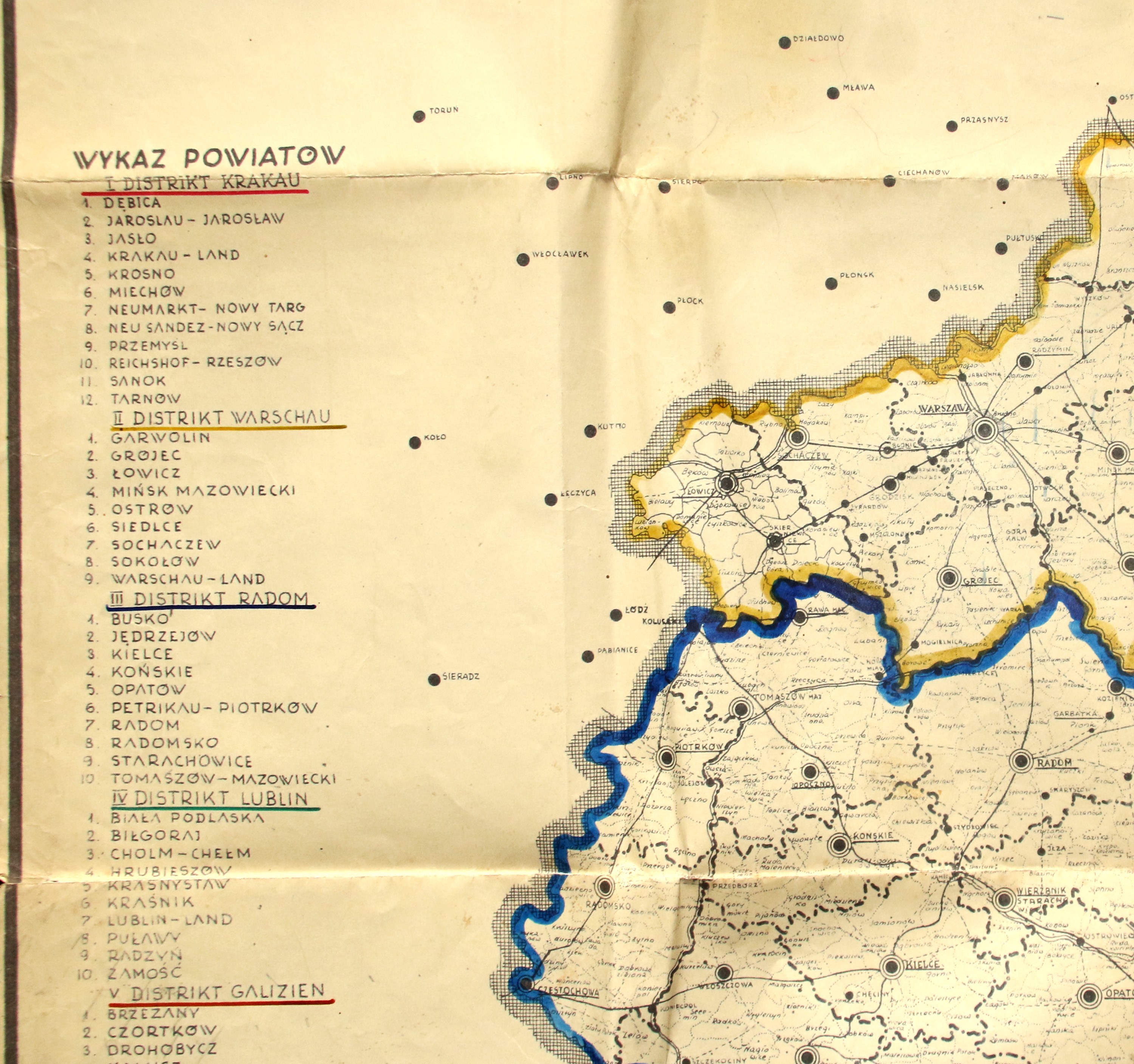 Mapa administracyjna Generalnej Guberni z podziałem na dystrykty i ...