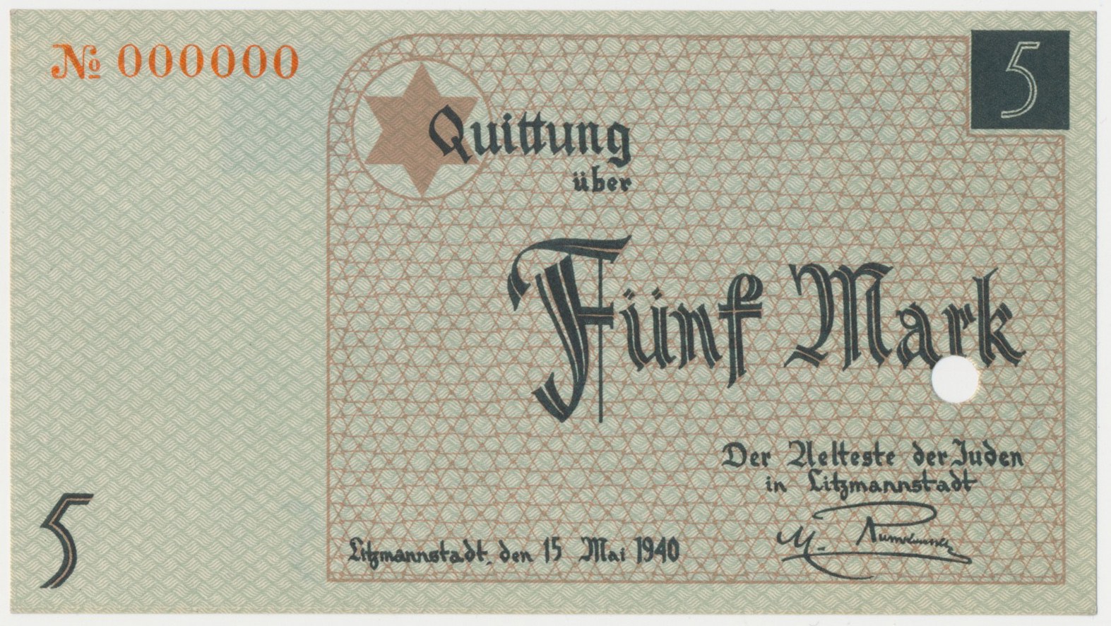 Getto w Łodzi, 5 marek 1940 - WZÓR - 000000 - Aukcja internetowa ...