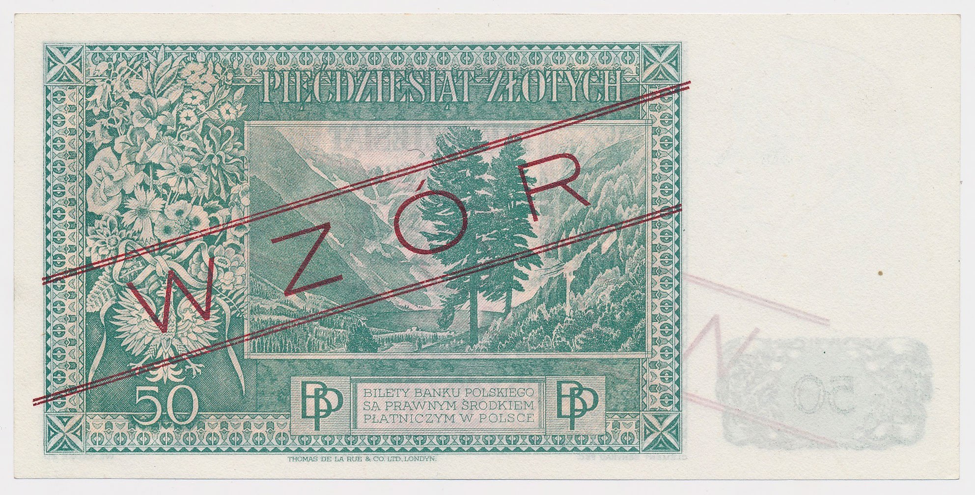 Londyn, 50 złotych 1939 - WZÓR - A 012345 - Aukcja internetowa ...