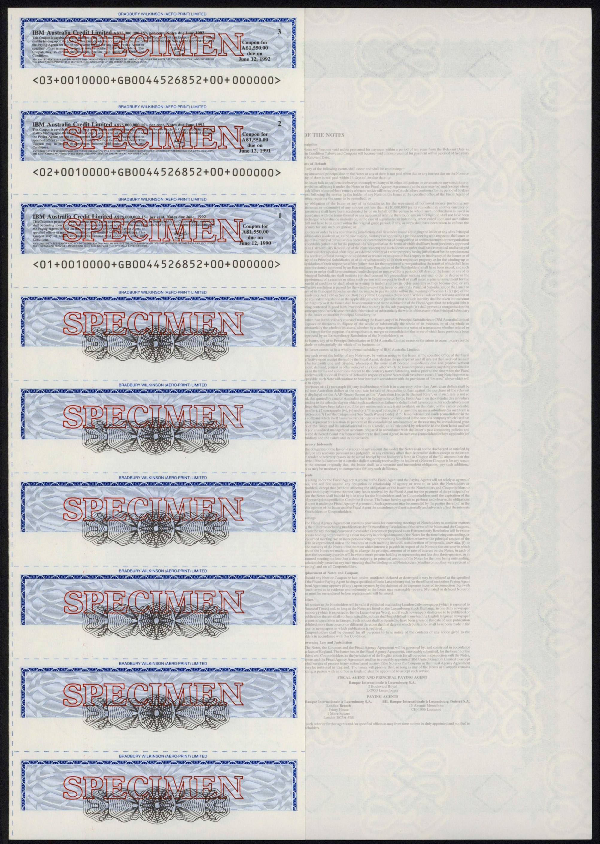 Australia, IBM Australia Credit Limited, SPECIMEN Obligacji 10.000 ...