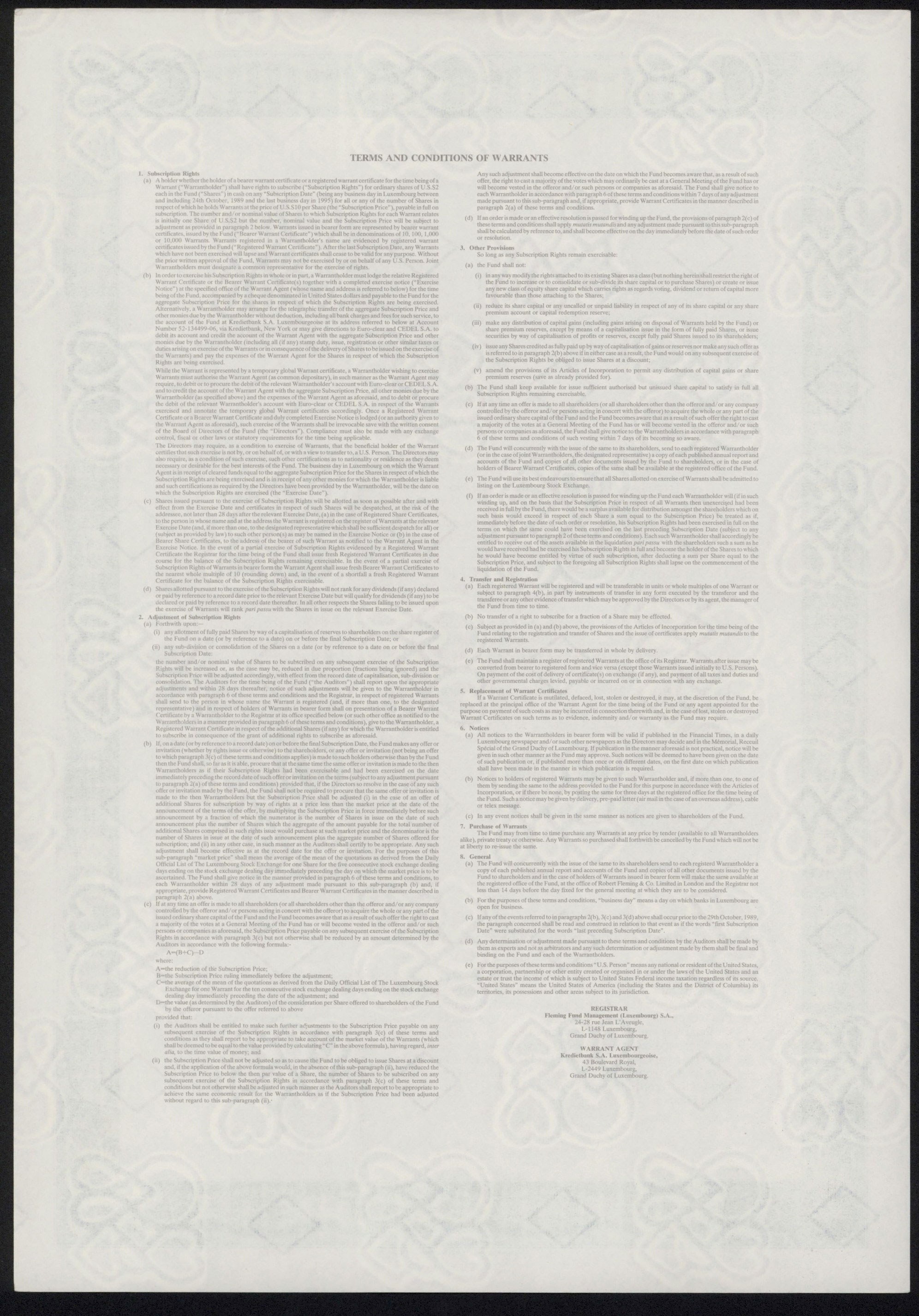 Luksemburg, The Japanese Warrant Fund, SPECIMEN Obligacji 10.000 ...