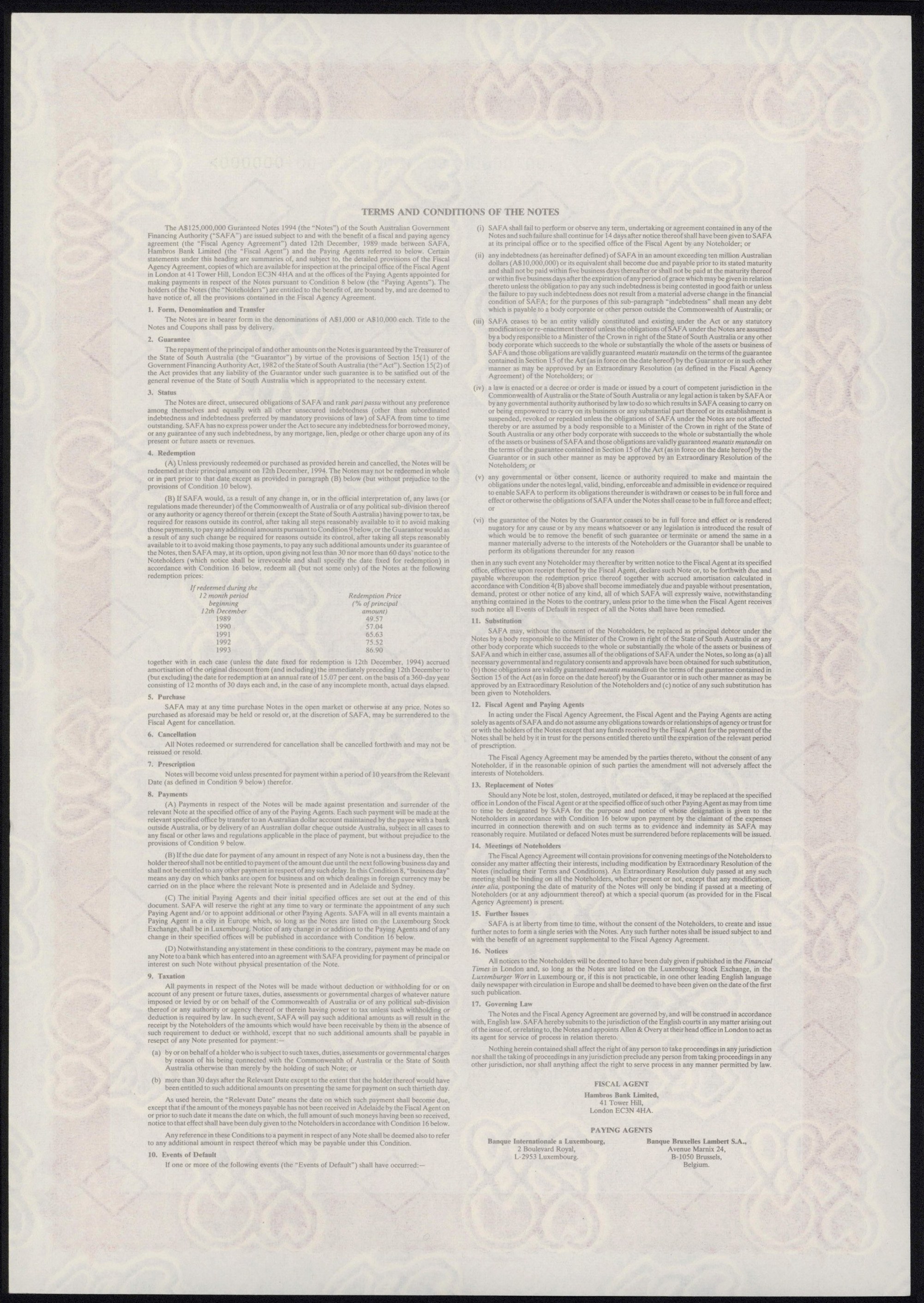 Australia, South Australian Government Financing Authority, SPECIMEN ...