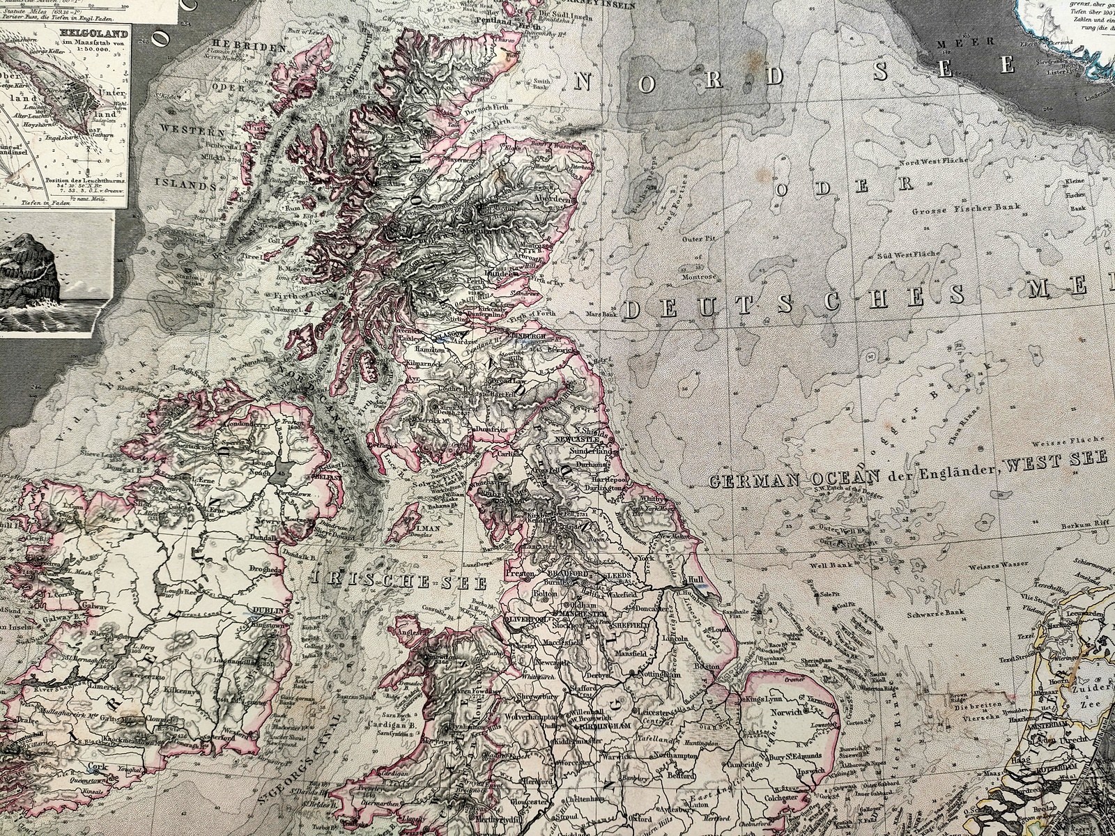 Mapa - Wysp Brytyjskich - XIX wiek [ miedzioryt ręcznie kolorowany ...