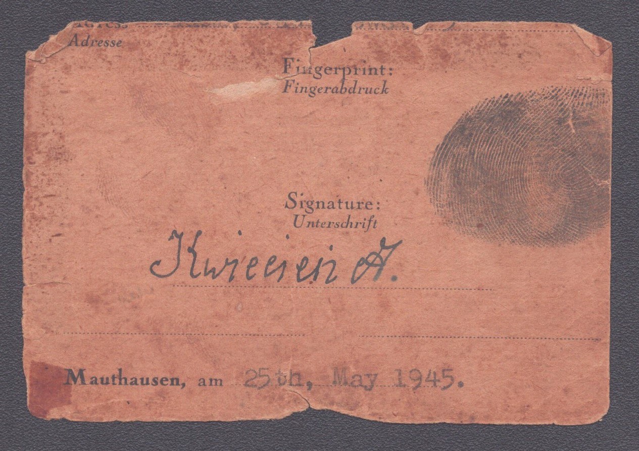 [Mauthausen obóz koncentracyjny] Dokument z odciskiem palca. Dat. 25 V ...