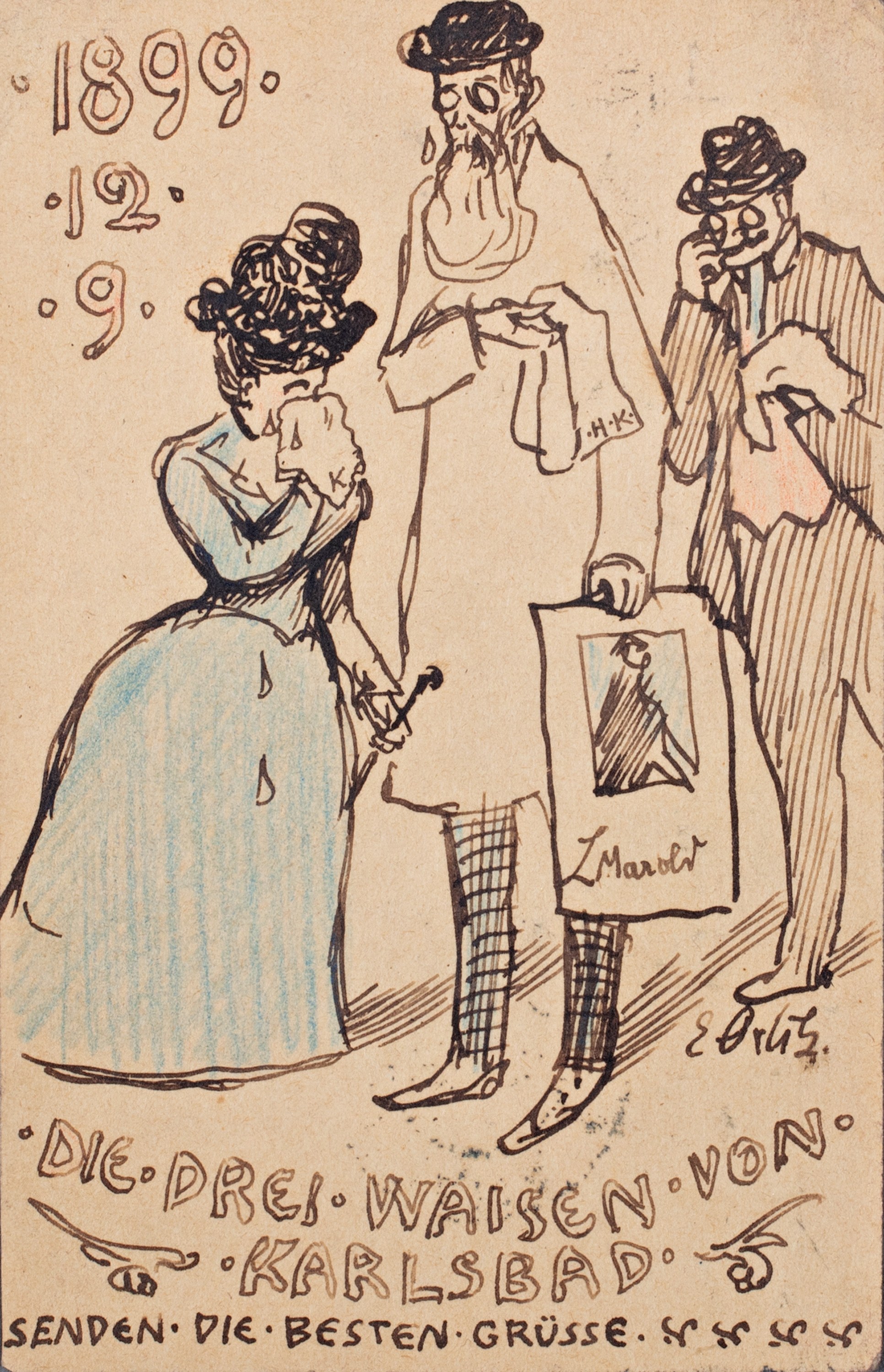 ORLIK EMIL (Czech, Niemiec 1870-1932) - Dwie pocztówki. Karlowe Wary i ...