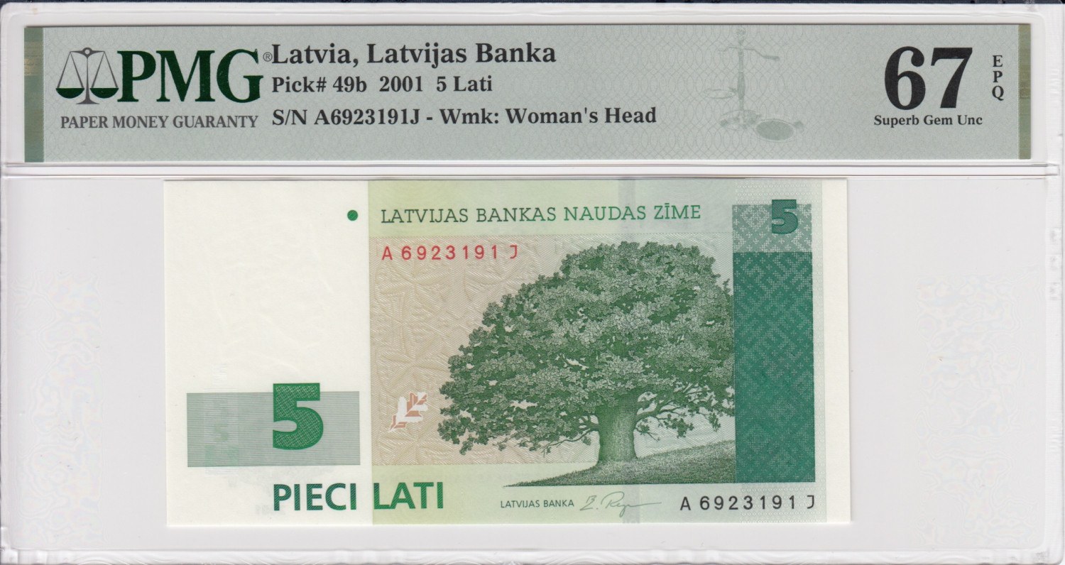 Latvia 5 Lati 2001 - PMG 67 EPQ Superb Gem Unc - Online auction / Online bidding - Price - OneBid