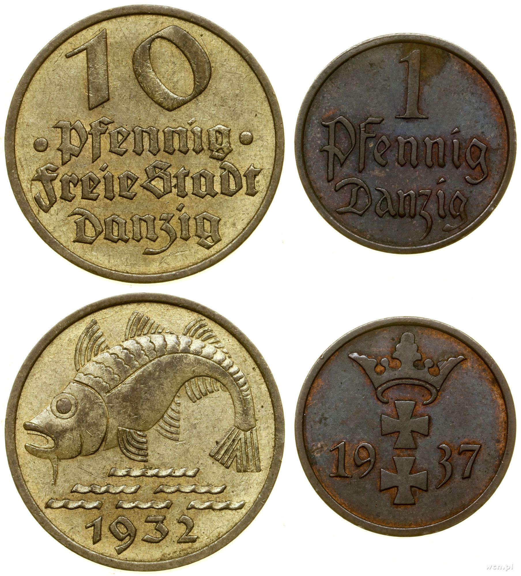 Polska, zestaw: 1 fenig 1937 i 10 fenigów 1932, Berlin - Aukcja ...
