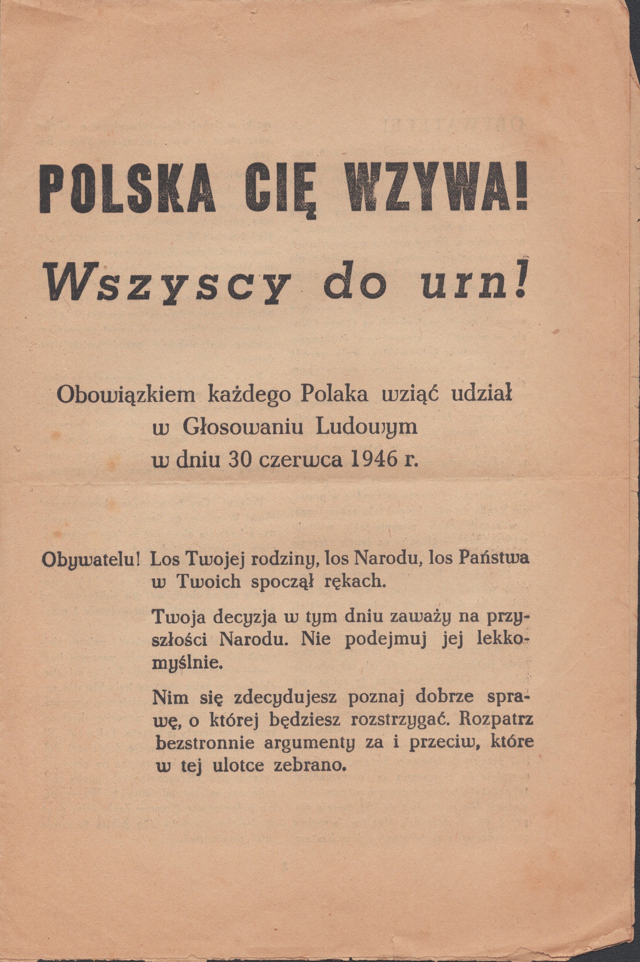 [Trzy razy TAK, Wybory 1946 roku w Polsce] Polska Cię Wzywa! Wszyscy do ...