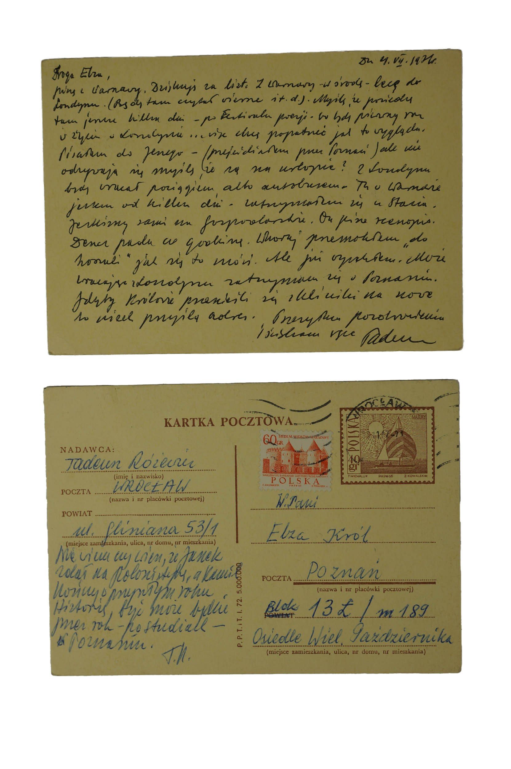 Tadeusz RÓŻEWICZ [1921-2014] zestaw 2 kart pocztowych z autografem ...