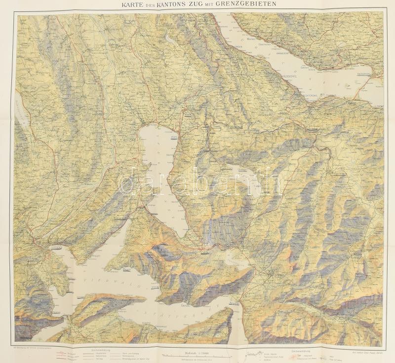 cca 1920 Karte des Kantons Zug mit Grenzgebieten / Zug kanton (Svájc ...