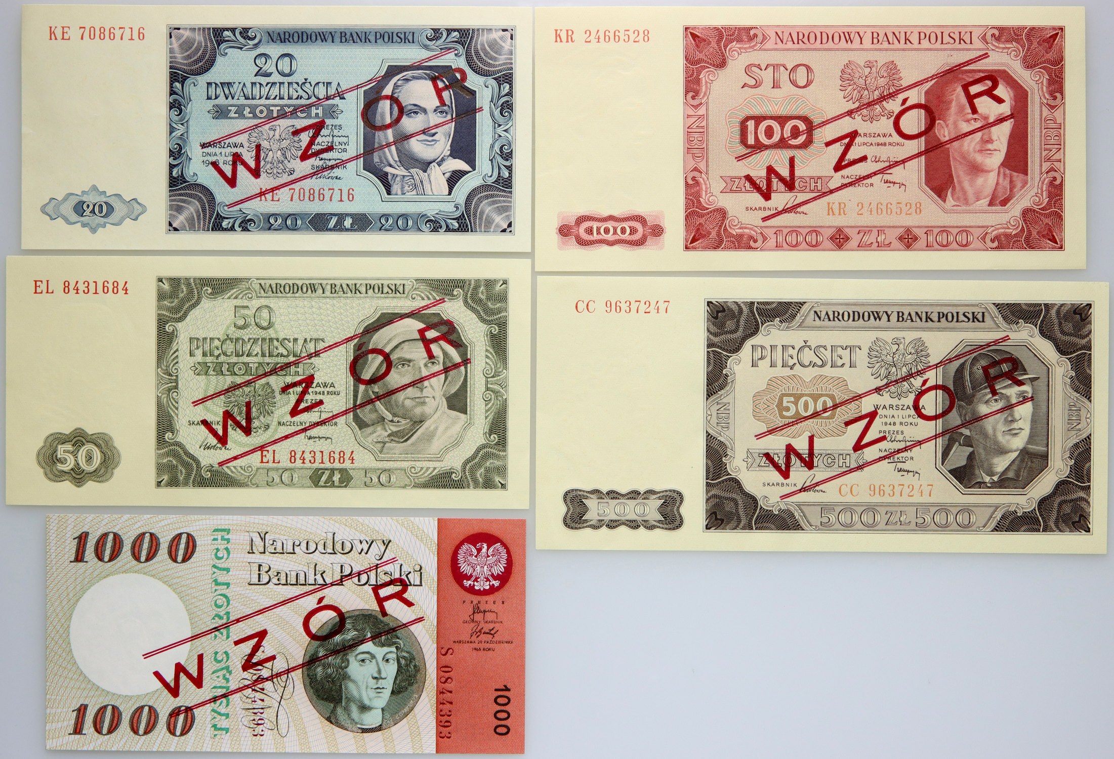 PRL, Wzory banknotów polskich emisji 1948-1965, (5 sztuk) - Aukcja ...