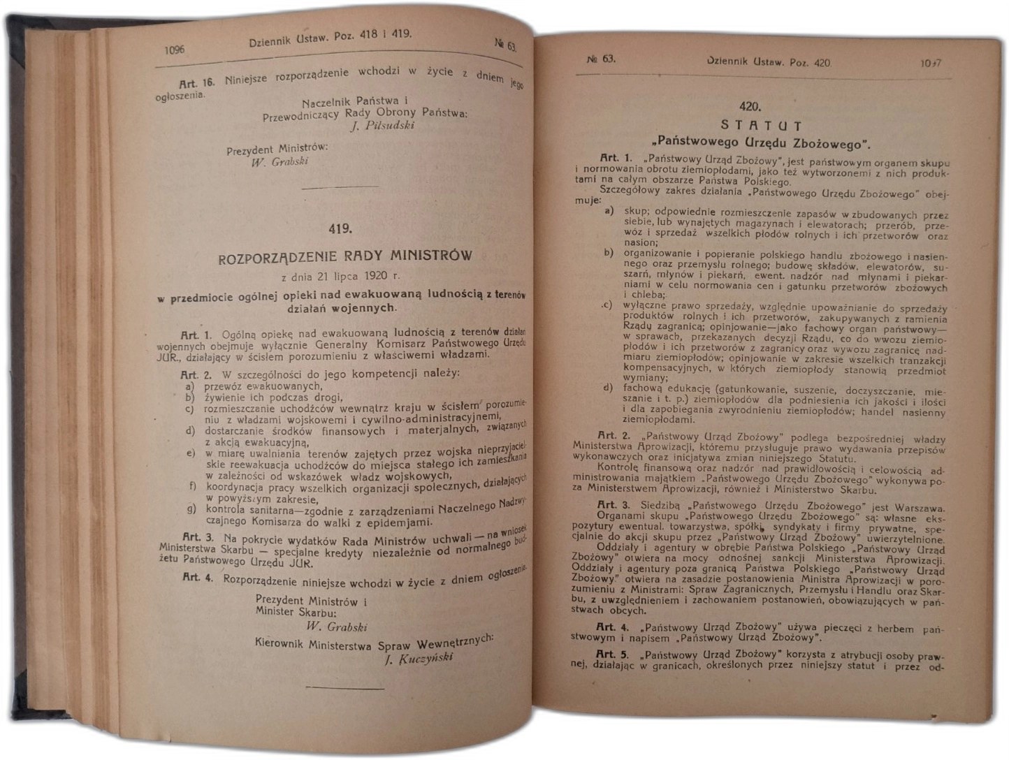 [Traktat wersalski, mapy] Dziennik Ustaw Rzeczypospolitej Polskiej 1920 Nr 1-121 - Aukcja ...
