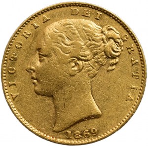 Wielka Brytania, Wiktoria 1838-1901, 1 funt (suweren) 1869 - rewers ze znakiem mennicy "42 ...