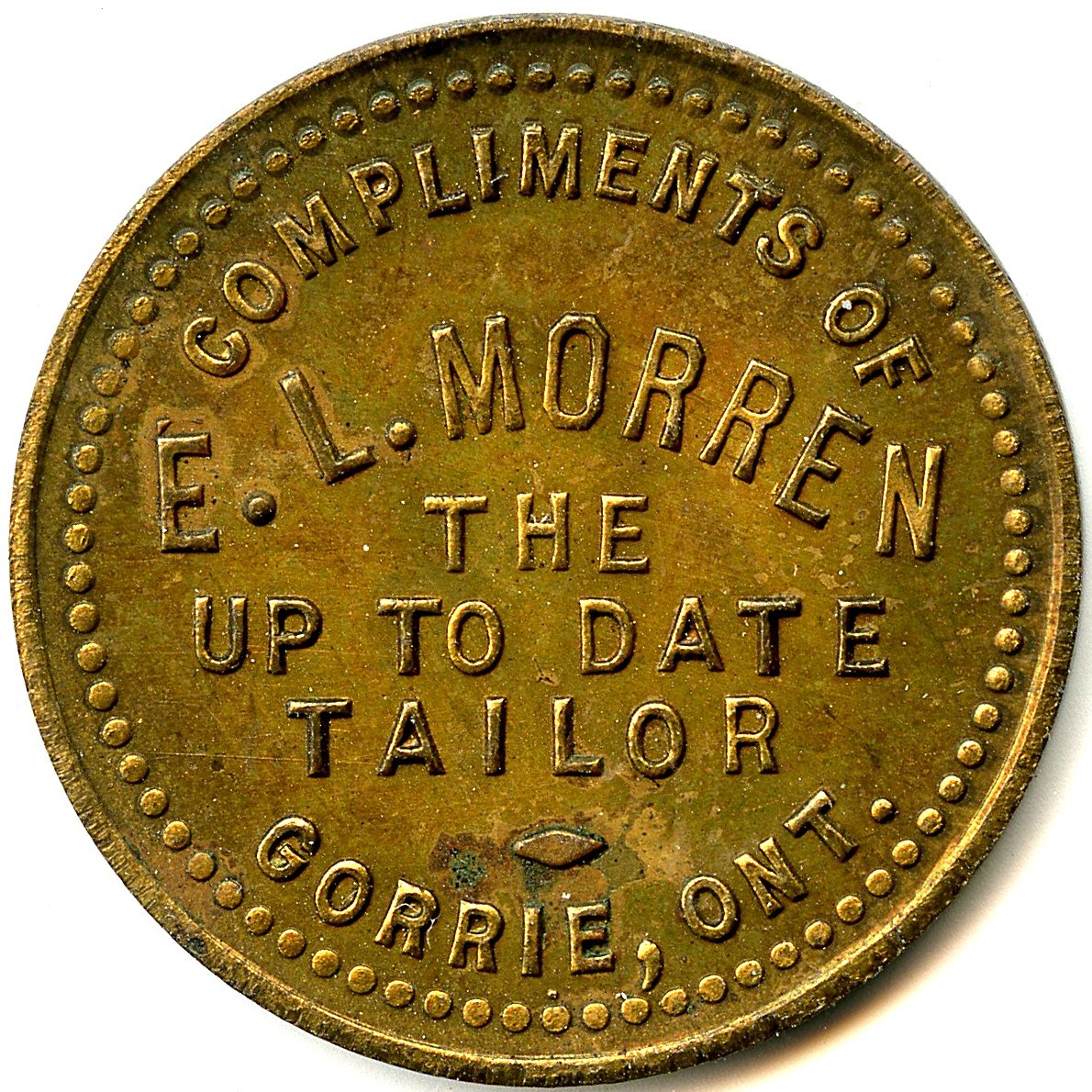 Kanada Gorrie Huron Co. Ontario. E.L. Morren. Żeton reklamowy McColl ...