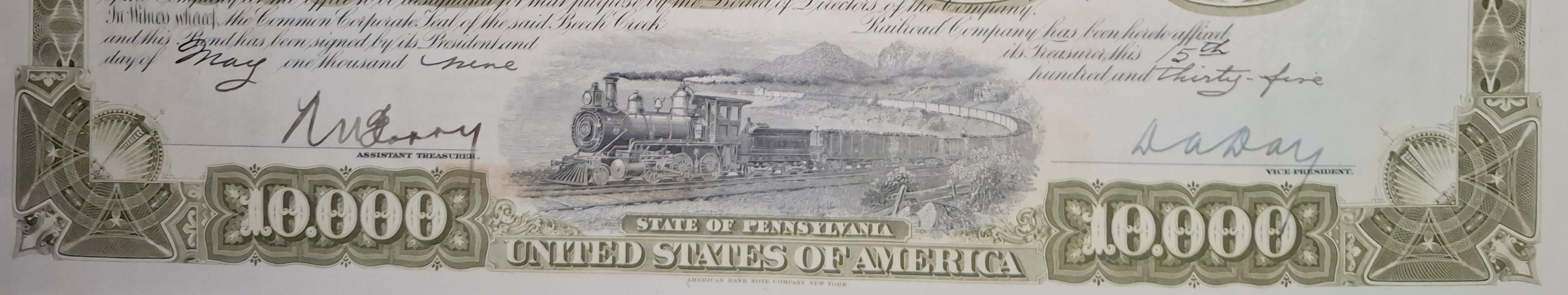 1935. THE BEECH CREEK RAILROAD COMPANY 10 000 USD - Aukcja internetowa ...