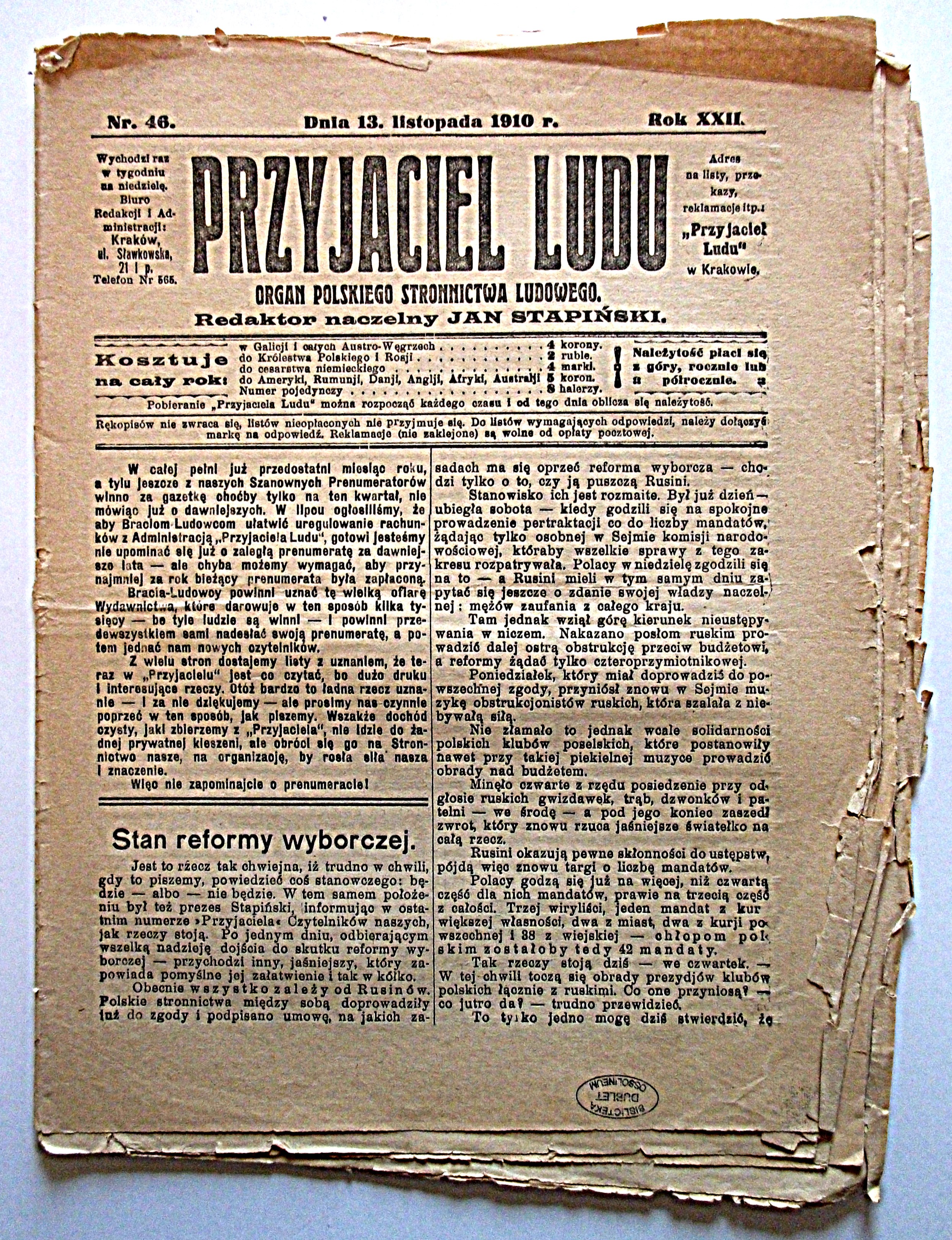 PRZYJACIEL LUDU. Organ Polskiego Stronnictwa Ludowego. Wydawca i ...