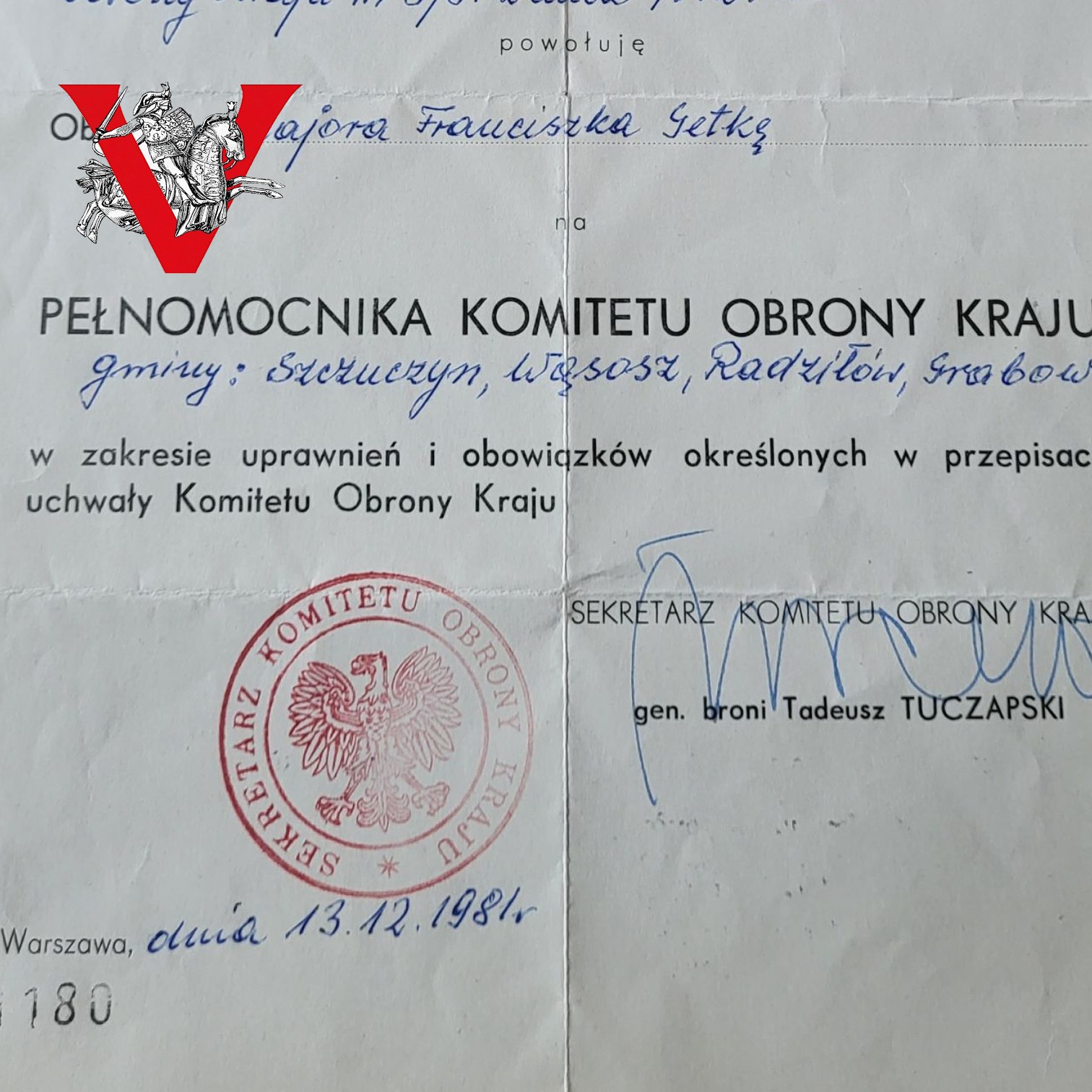 Stan Wojenny, Dokument z 13 grudnia 1981, Komitet Obrony Kraju, płk ...