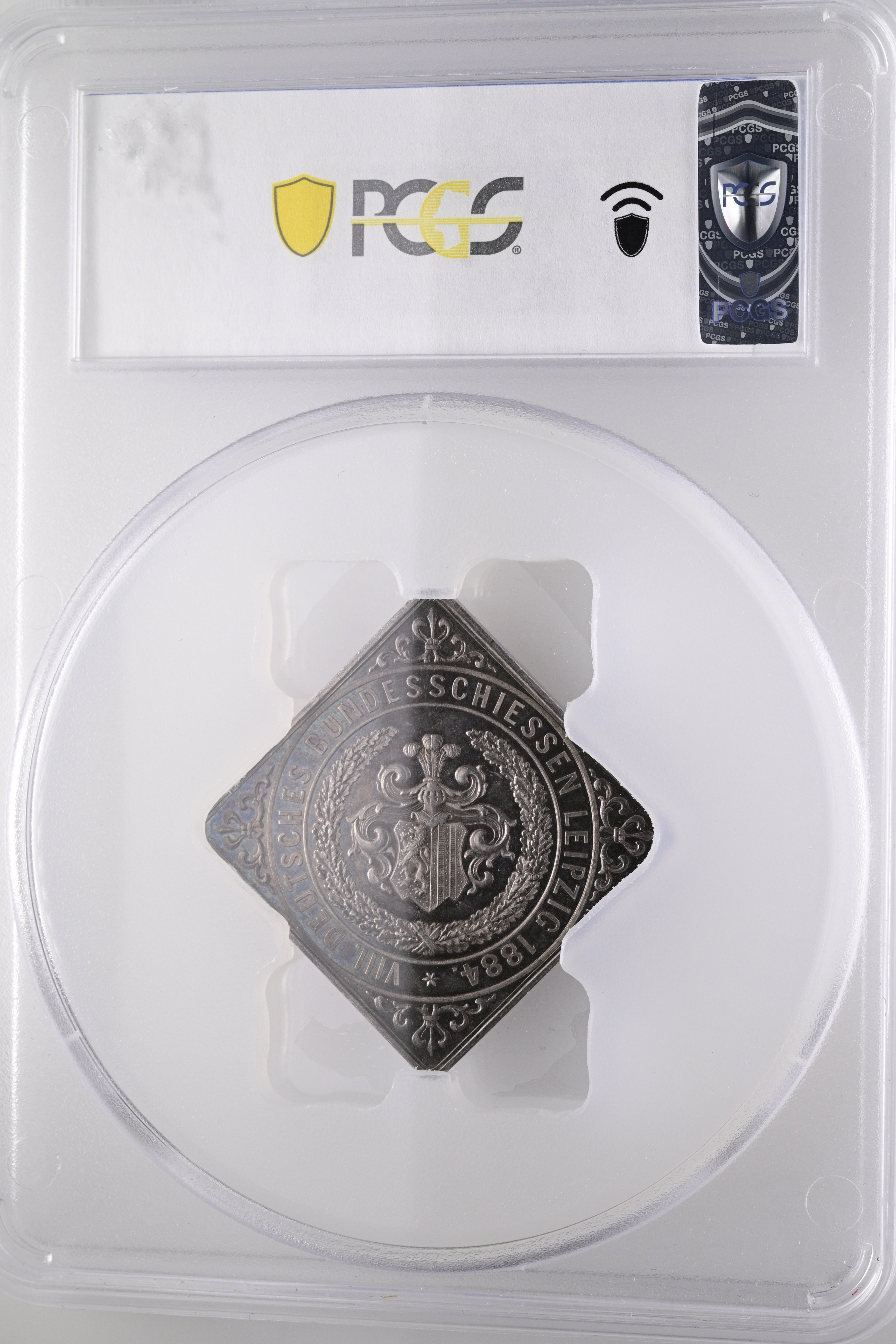 Medal Saksonii 1884 VIII. Deutches Bundesschiessen Leipzig , Peltzer#1371, Ag.900 27,77g 37x37mm ...