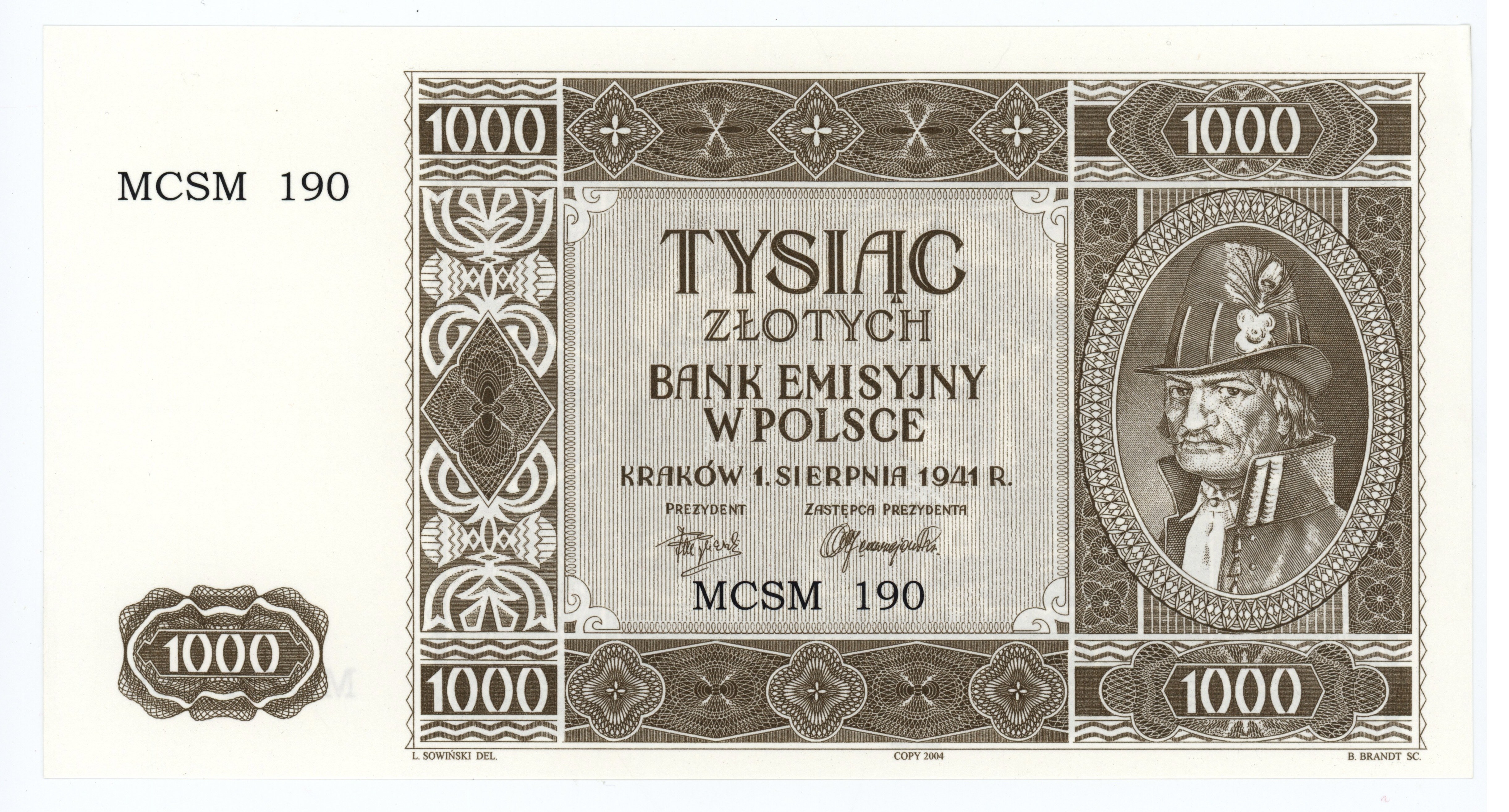 Rekonstrukcja 1.000 złotych 1941 (2004) Krakowiak, MCSM 190 - Aukcja internetowa / Licytacja ...