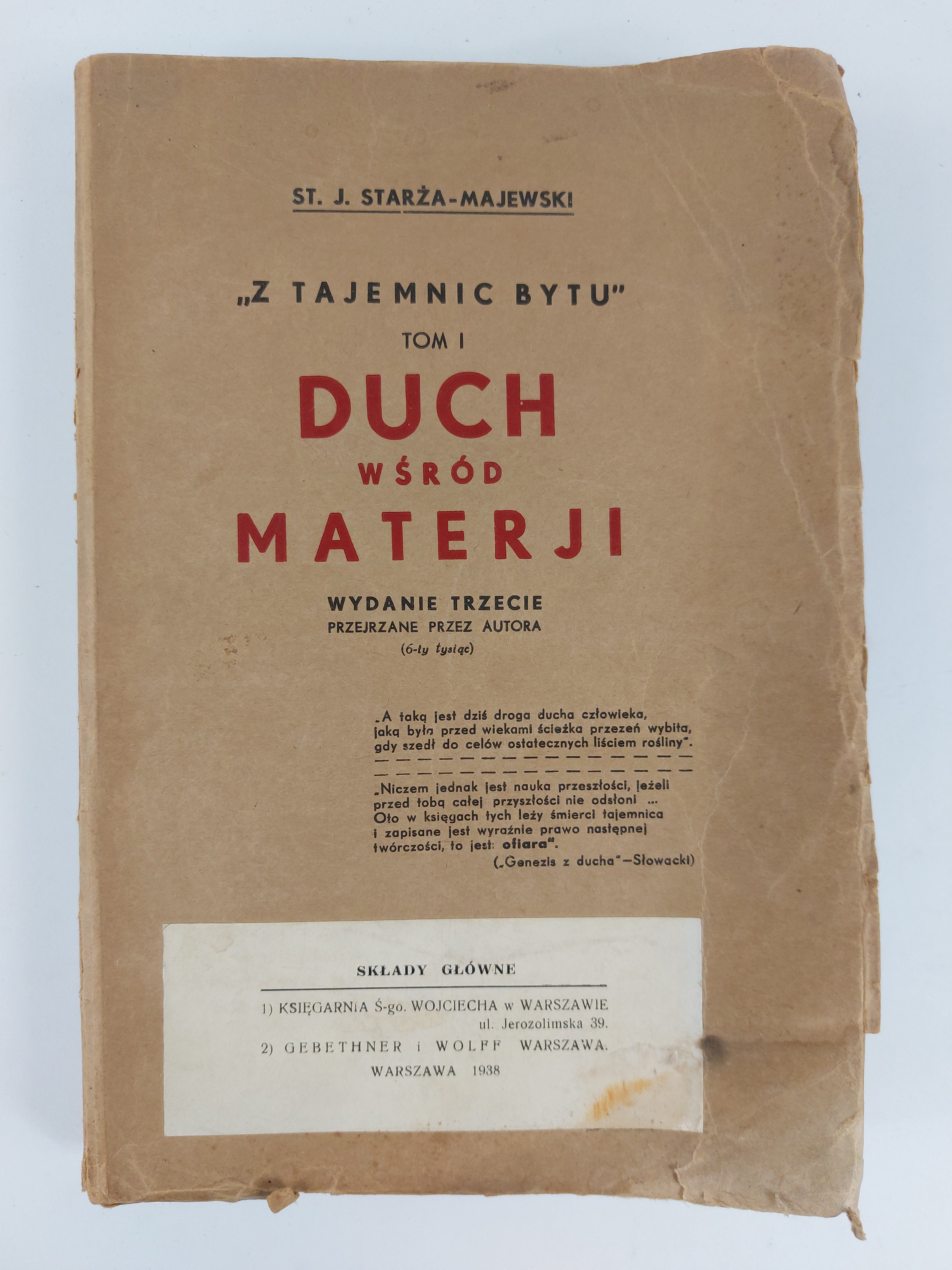 St. J. Starża-Majewski, "Z tajemnic bytu" Tom I. Duch wśród materji ...