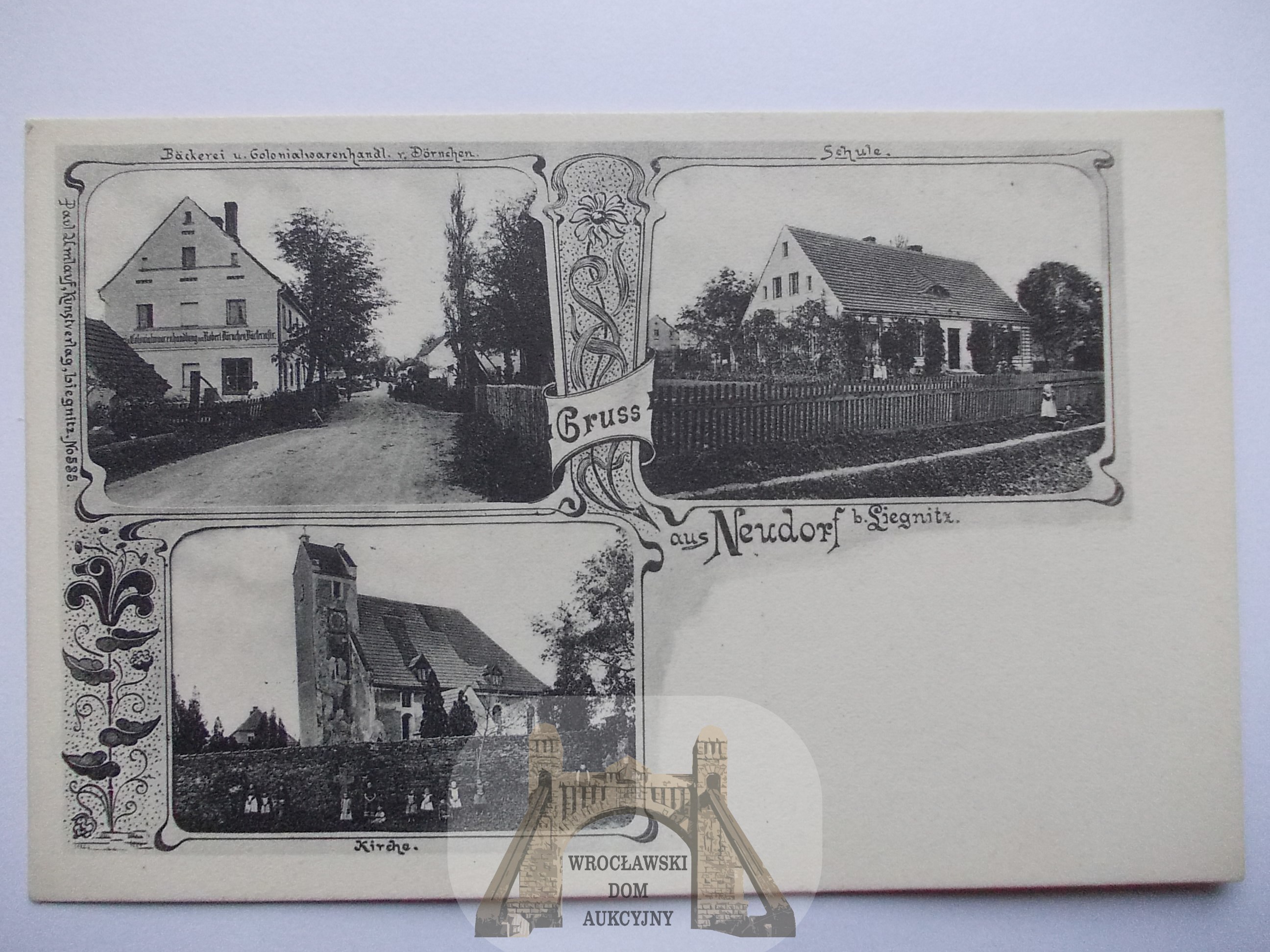 Nowa Wieś Legnicka k. Legnica, ulica, kościół, ok. 1910 - Aukcja internetowa / Licytacja online ...