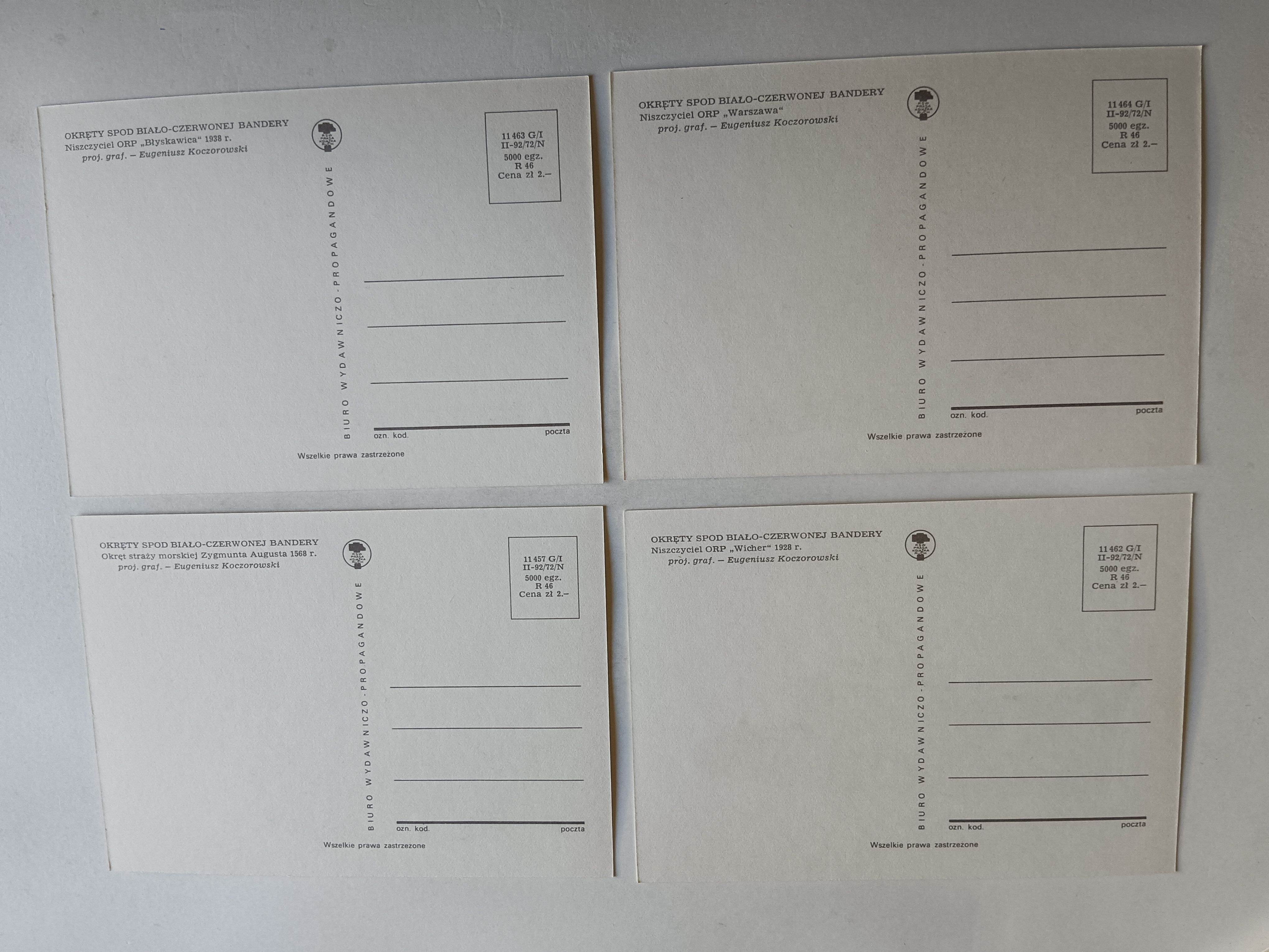 ZESTAW 9 POCZTÓWEK STATKI, OKRĘTY SPOD BIAŁO-CZERWONEJ BANDERY, HOLK ...