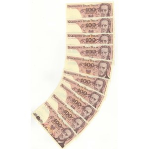 100 złotych 1986, seria SG,SH,SH,SK,SM,SN,SR,SP,ST,SS, zestaw 10 sztuk ...