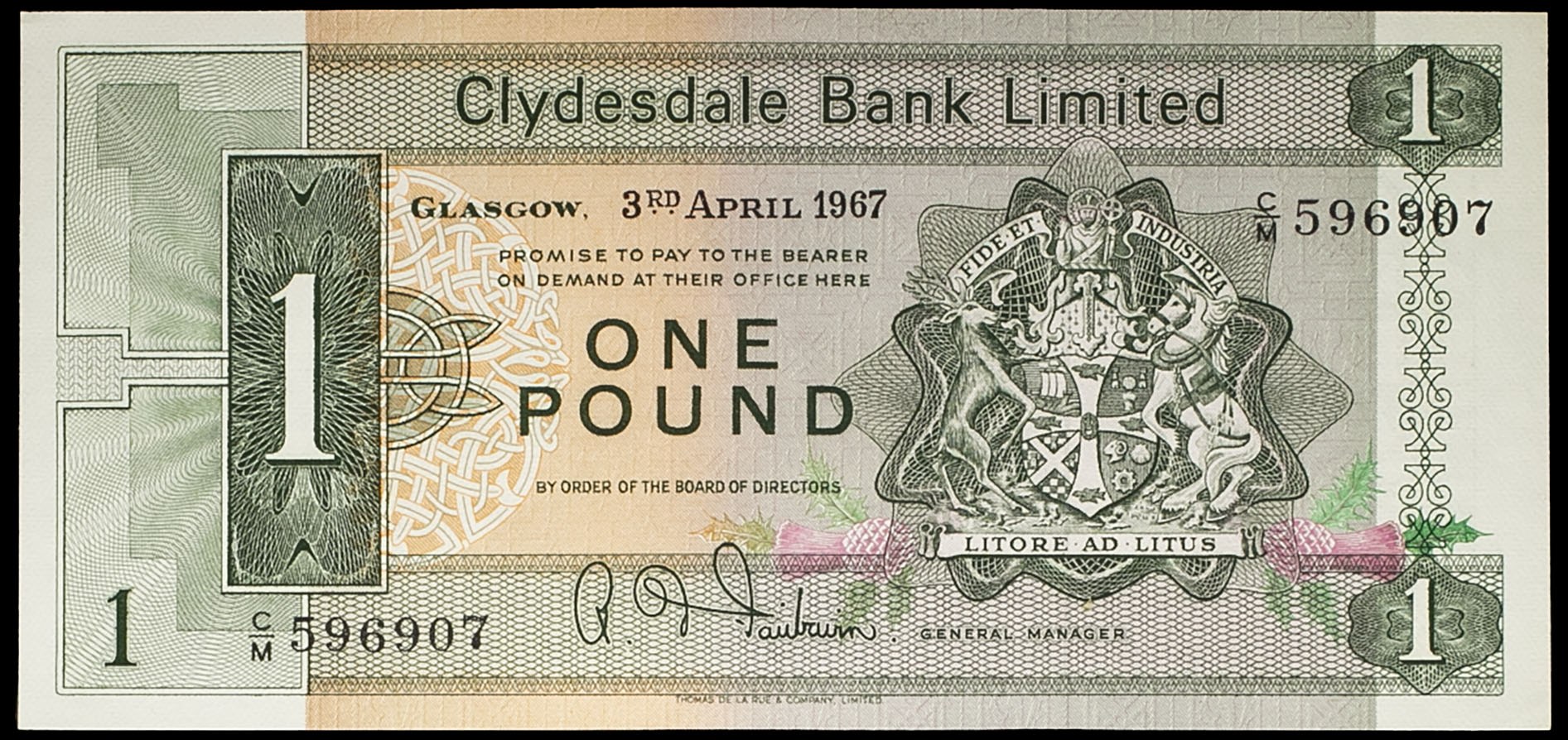 Szkocja, 1 funt - Clydesdale Bank, 3 kwietnia 1967 r. - Aukcja ...