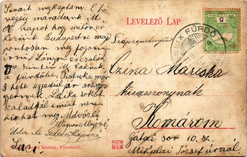 1910 Félixfürdő, Baile Felix; vasútállomás, gőzmozdony, vonat. Singer ...