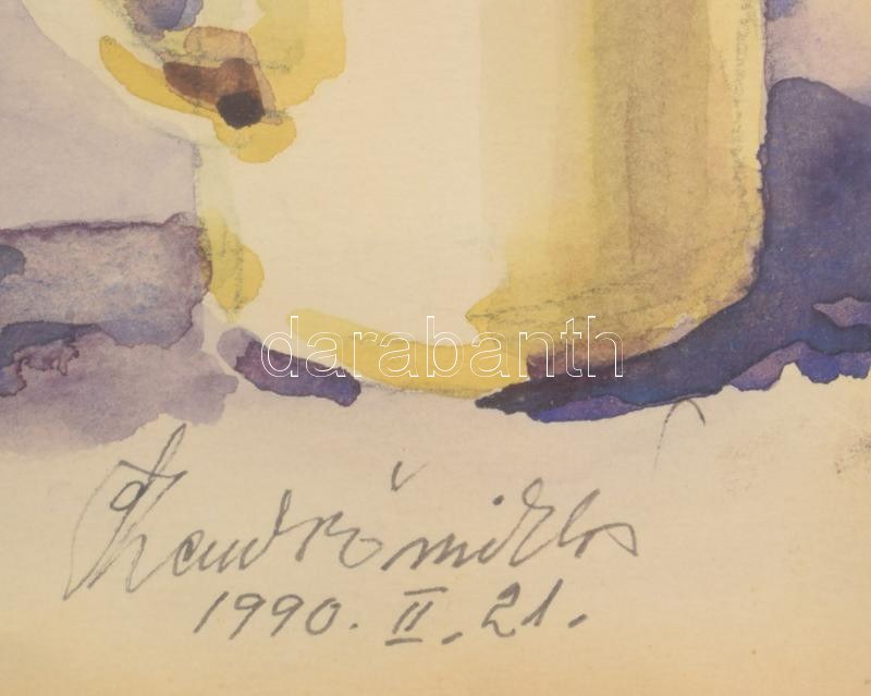 Szendrő Miklós: Napraforgós csendélet. Akvarell, papír, jelzett ...