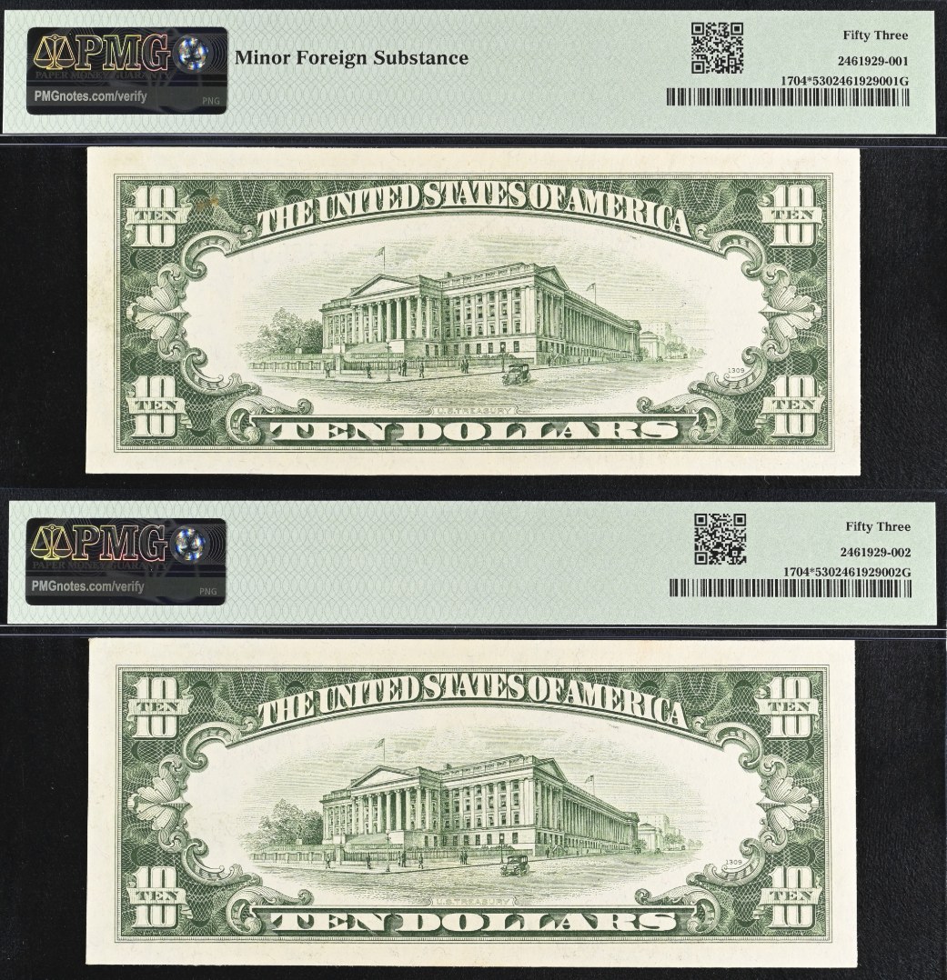 United States of America. 1934 C 10 Dollars Prefix *A Consecutive Pair ...