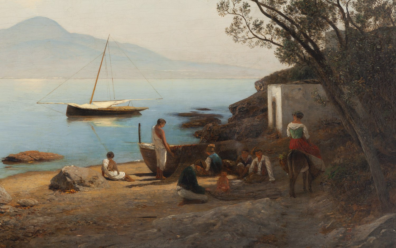 Albert Flamm (1823 Kolonia - 1906 Düsseldorf), Rybacy w zatoce na tle ...